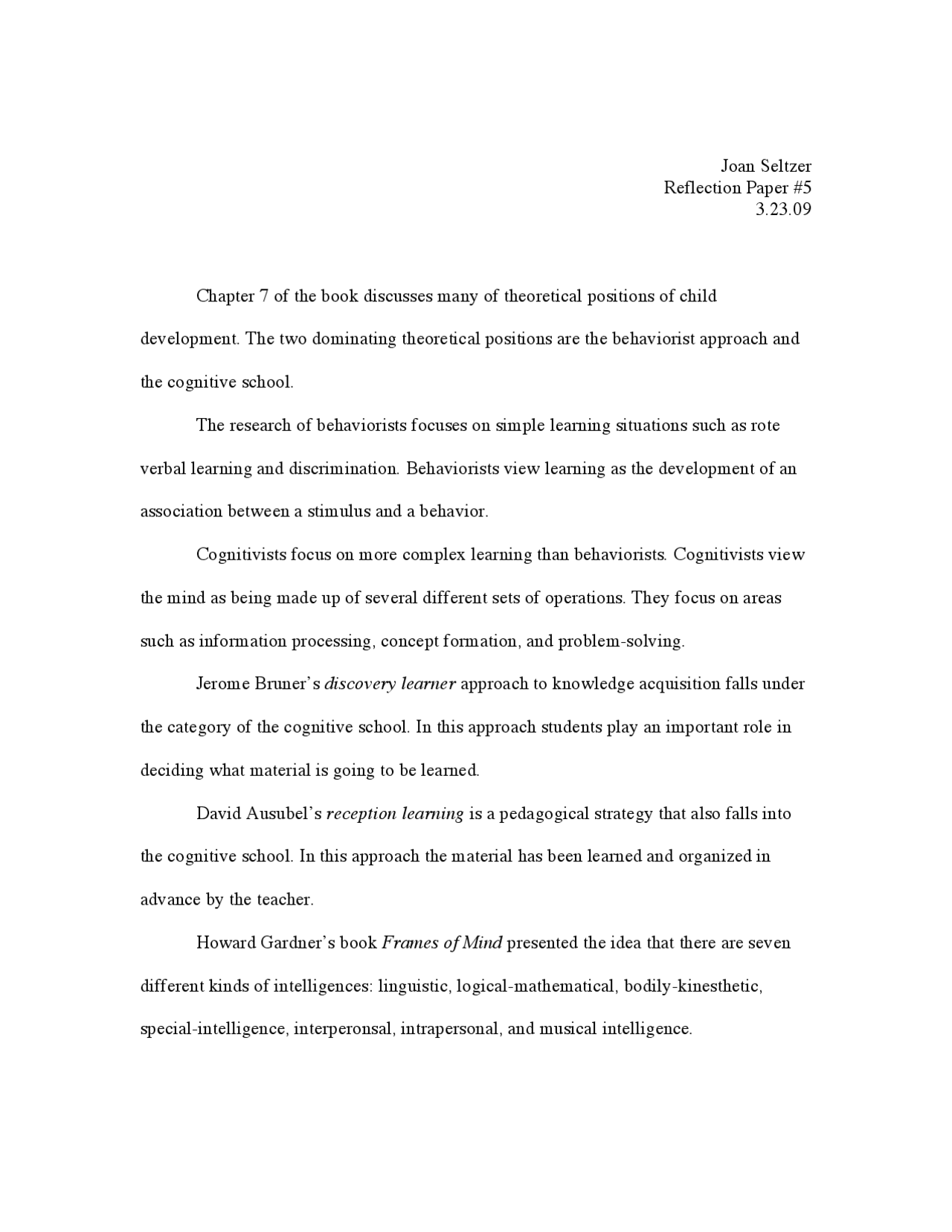 Reflection Paper 5 Foundations Of Music Education Musc 620 Docsity