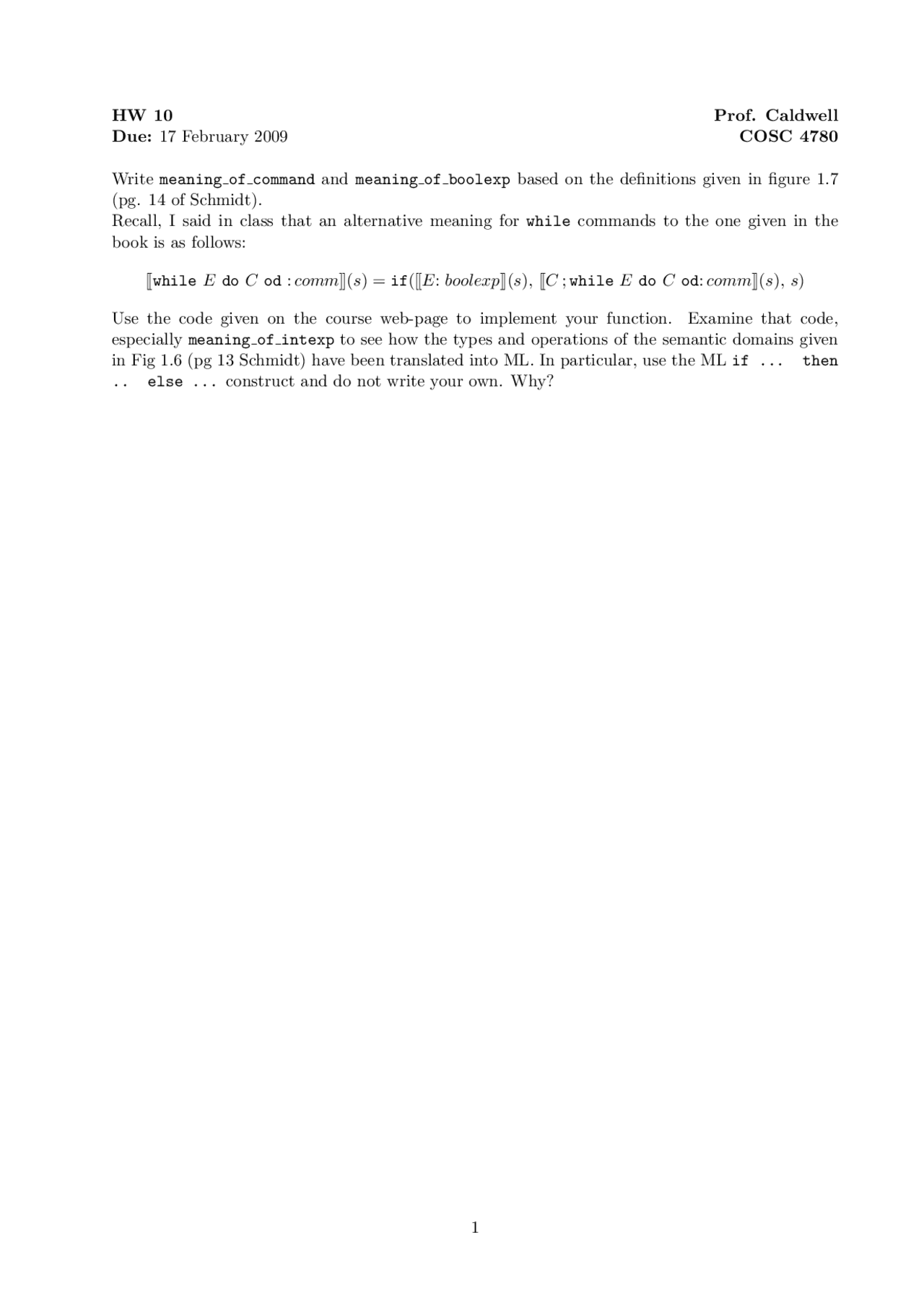 Homework 10 For Principle Programming Languages Cosc 4780 Docsity