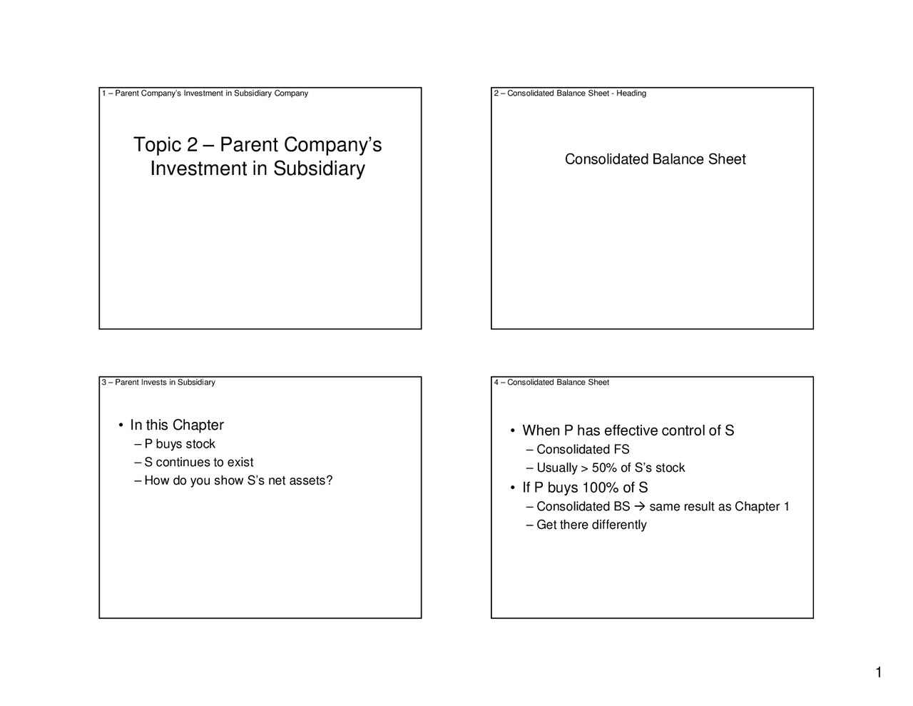 Consolidated Balance Sheet: Parent Company's Investment in Subsidiary ...