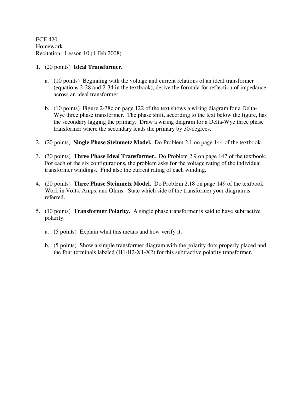 Homework Assignment 2 Energy Systems Ii Ece 420 Docsity