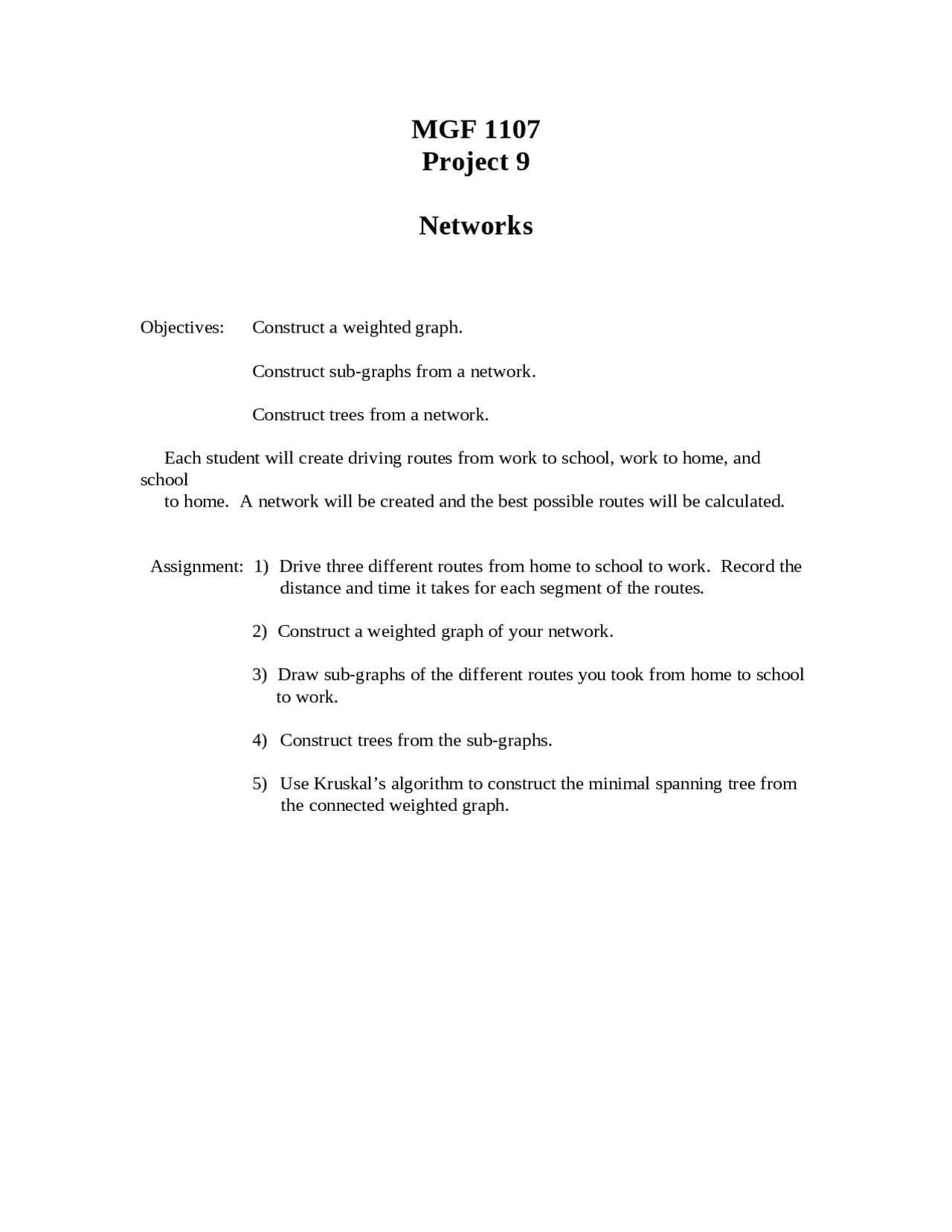 Networks Liberal Arts Mathematics Project 9 Mgf 1107 Docsity