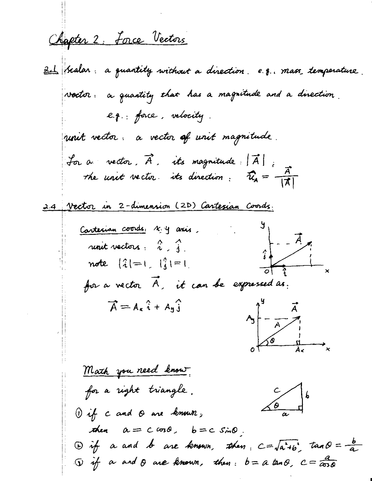 Handwritten Notes On Force Vectors Meen 2130 Docsity