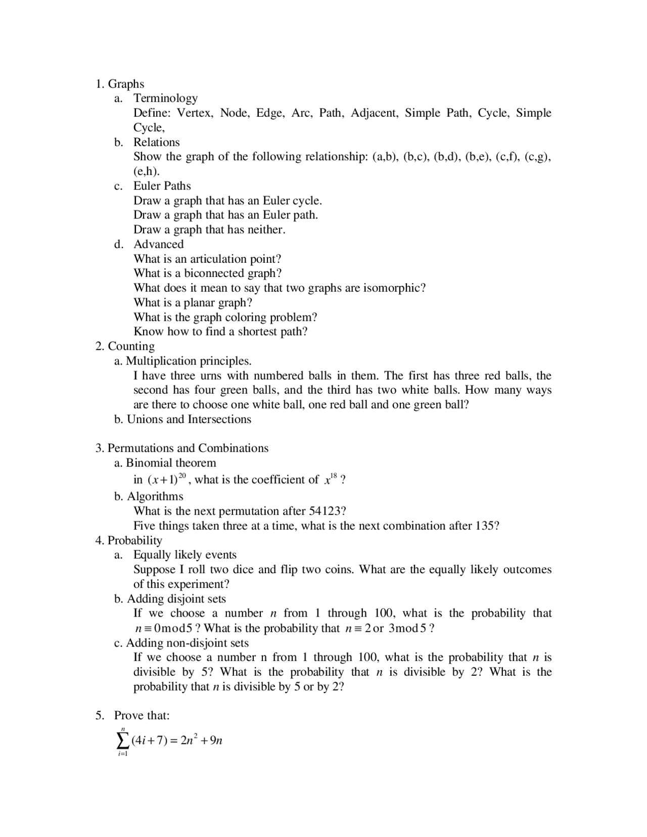 Review Sheet For Discrete Structures Csi 2350 Docsity