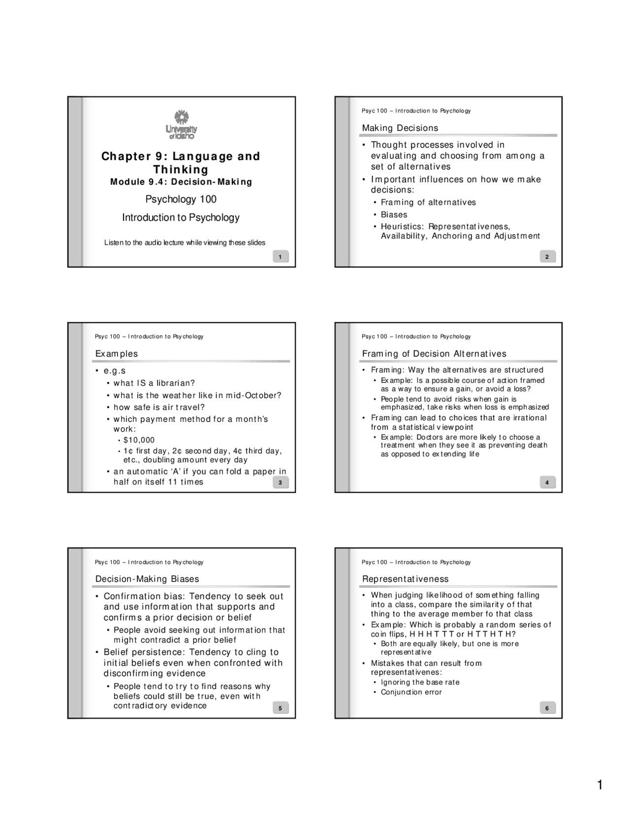 Language And Thinking Lecture Slides Psyc 101 Docsity