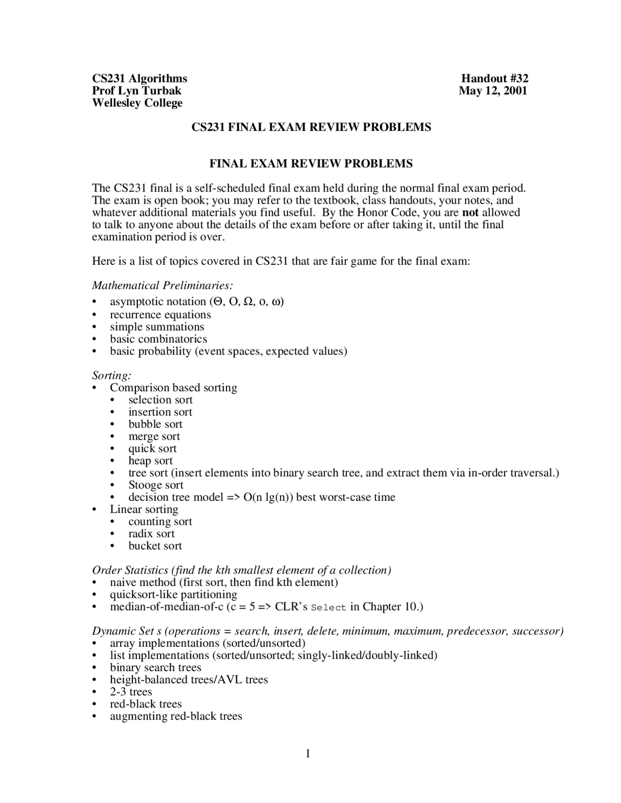 Problems on Mathematical Preliminaries - Final Exam | CS 231 - Docsity