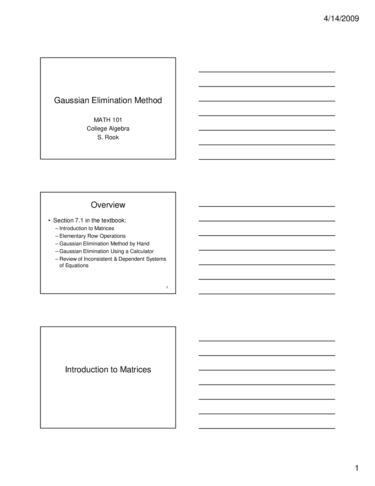 Lecture Slides Gaussian Elimination Method Math 101 Docsity