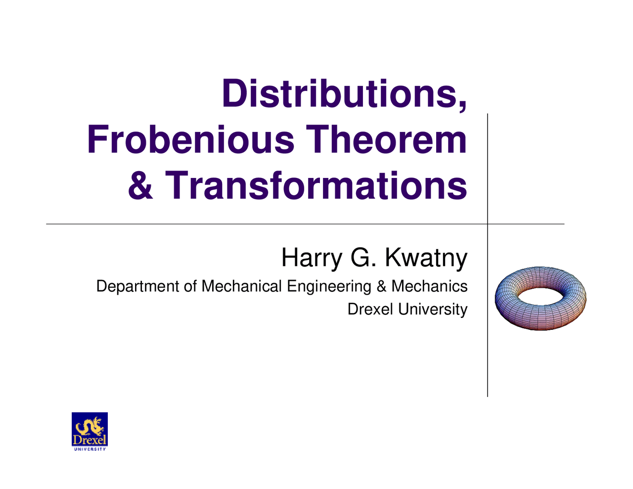 Distributions, Frobenius Theorem and Transformations | MEM 636 - Docsity