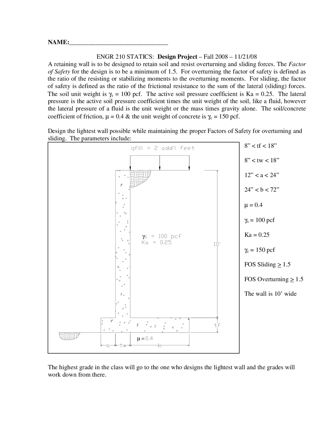 Factor of Safety - Design Project | ENGR 210 - Docsity