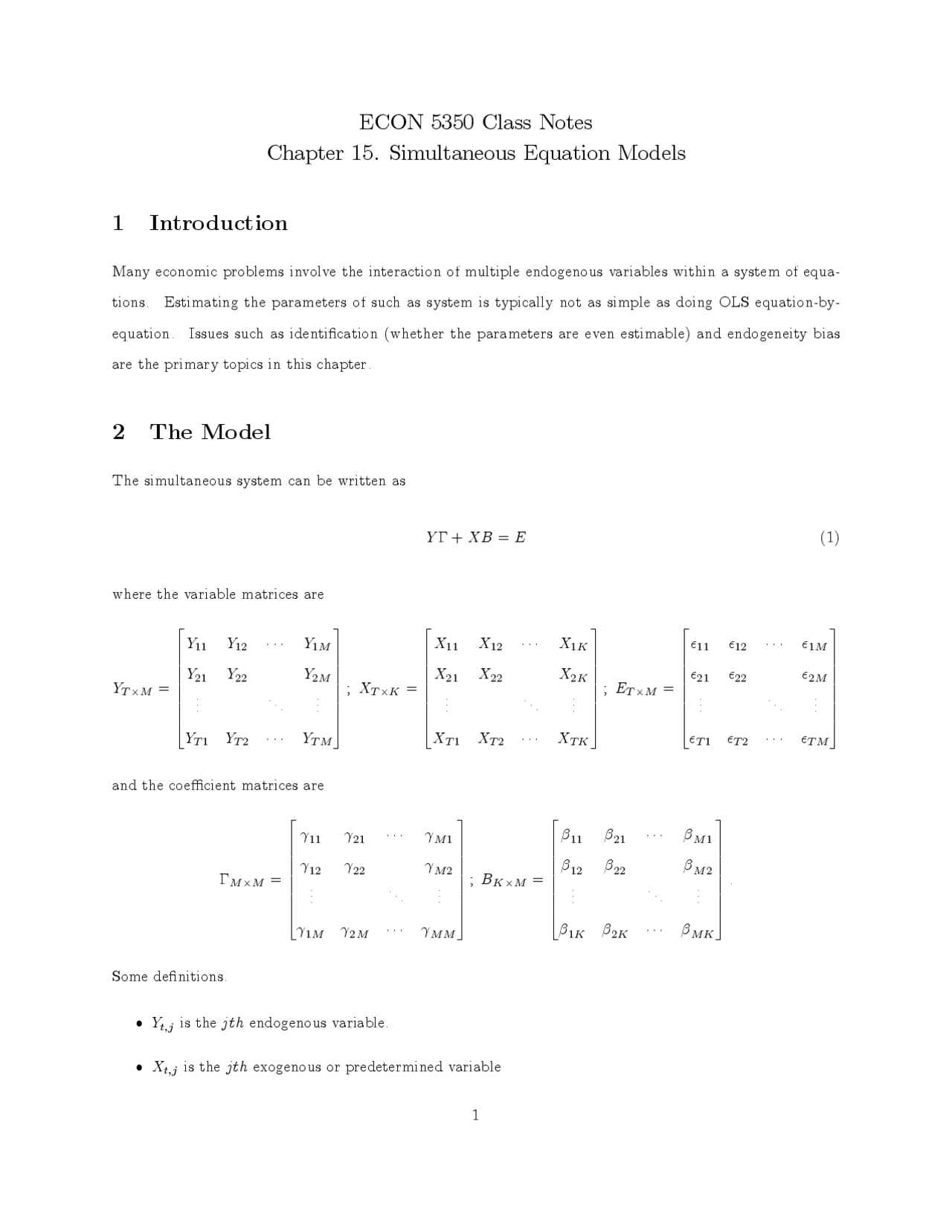 Advanced Econometric Theory Ii Simultaneous Equation Models Econ
