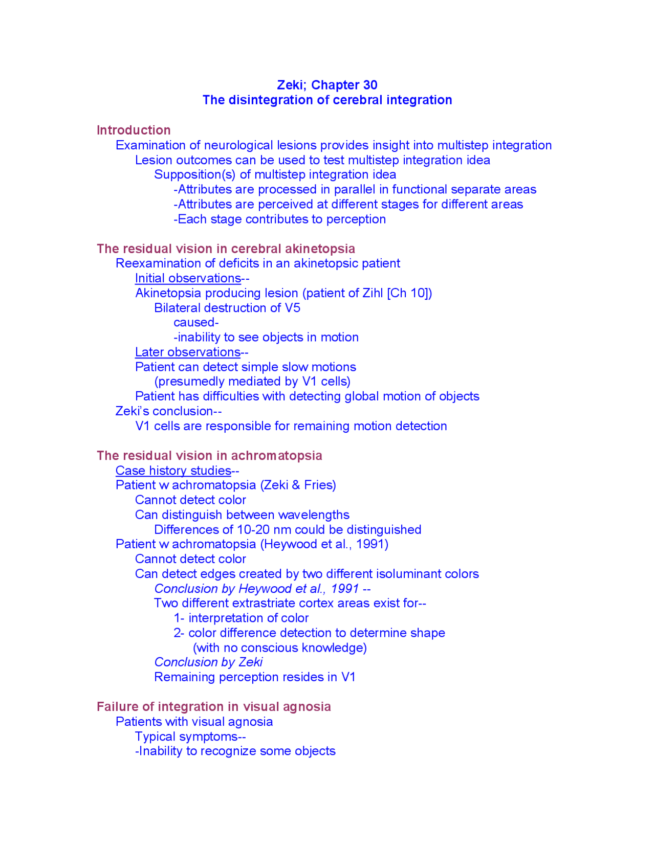 Notes On The Disintegration Of Cerebral Integration Bios 481 Docsity