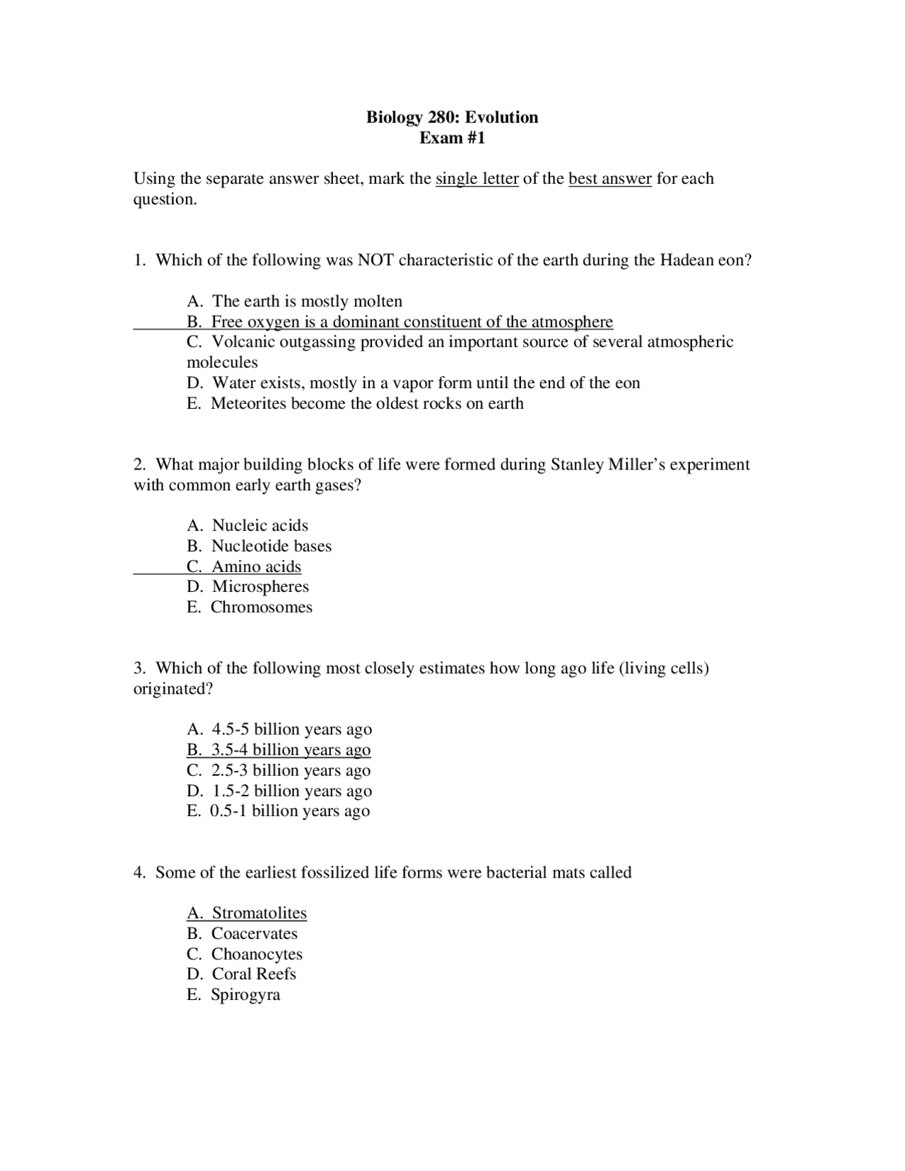 Exam 1 for Evolution: Diversity Life Through Time | BIOLOGY 280 - Docsity