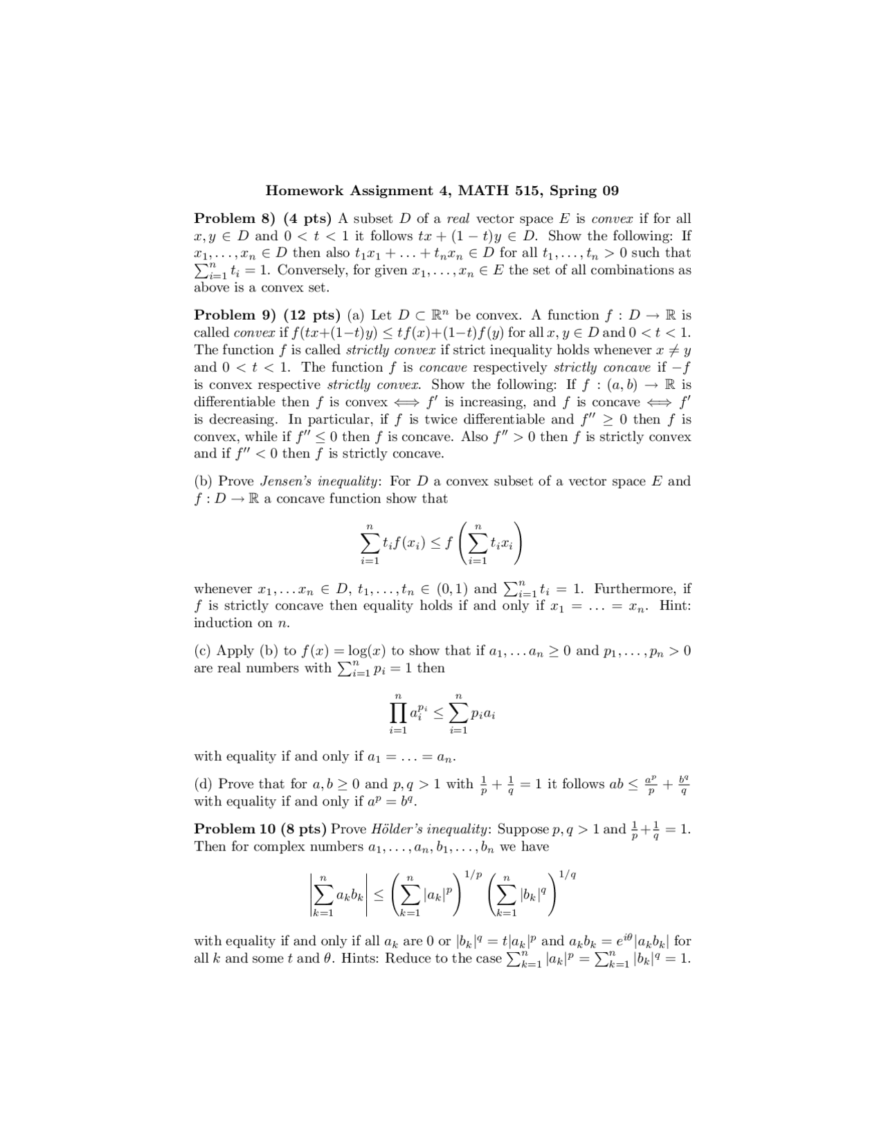 Advanced Analysis - Homework Assignment 4 | MATH 515 - Docsity