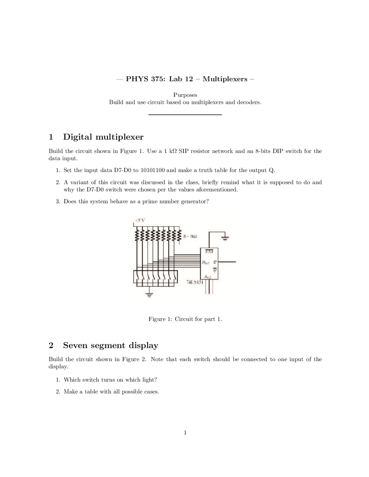 Build and Used Circuit based on Multiplexers and Decoders | PHYS 375 - Docsity