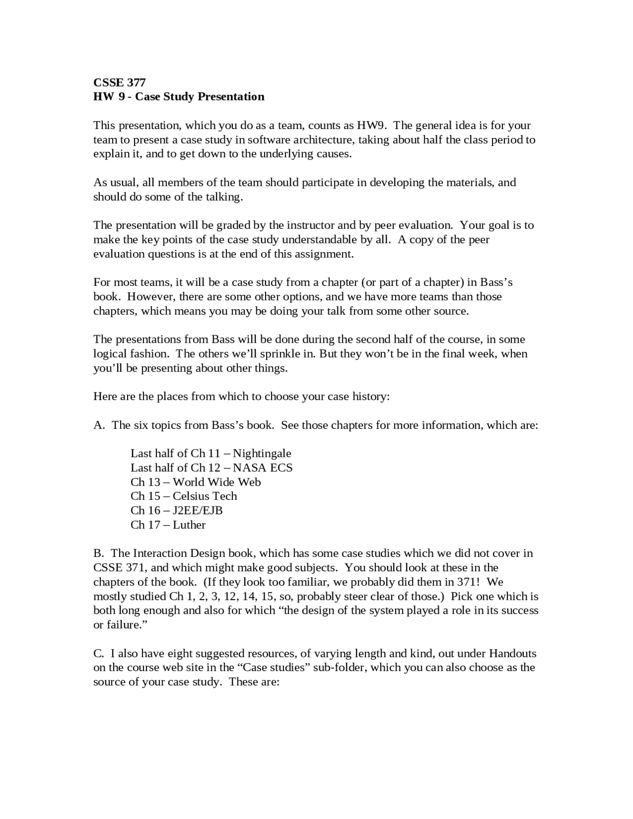 Case Study Presentation - Assignment 9 | CSSE 377 - Docsity