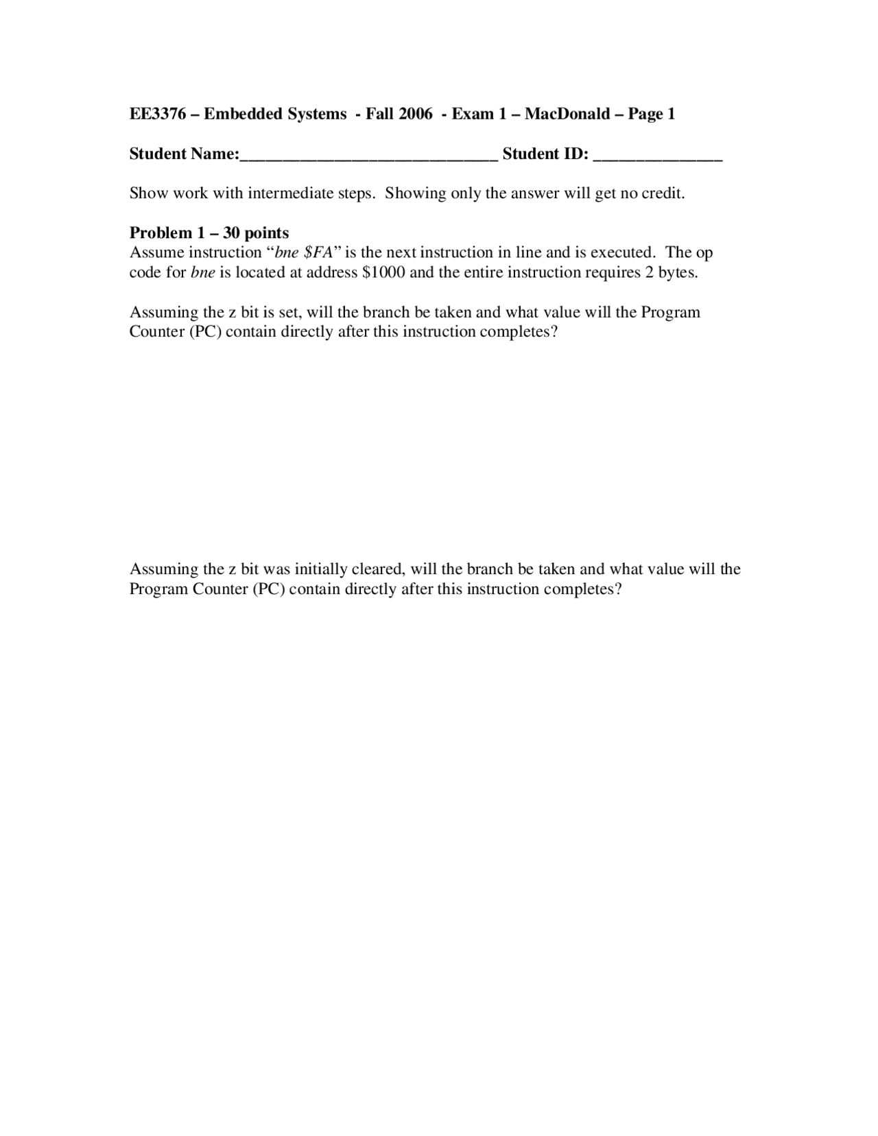 3 Solved Problems On Embedded Systems Exam 1 Ee 3376 Exams