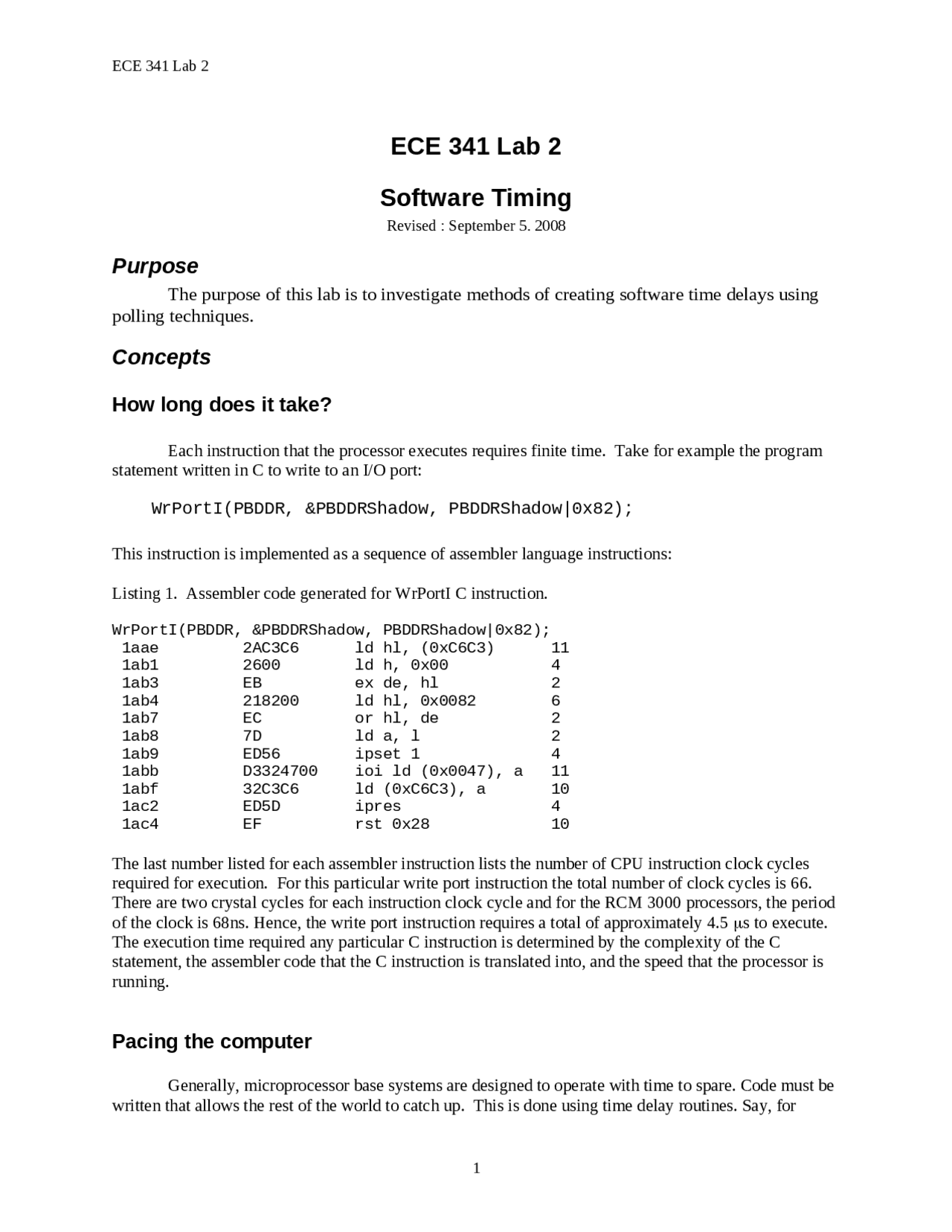 Software Timing in Microcontrollers - Laboratory 2 | ECE 341 - Docsity