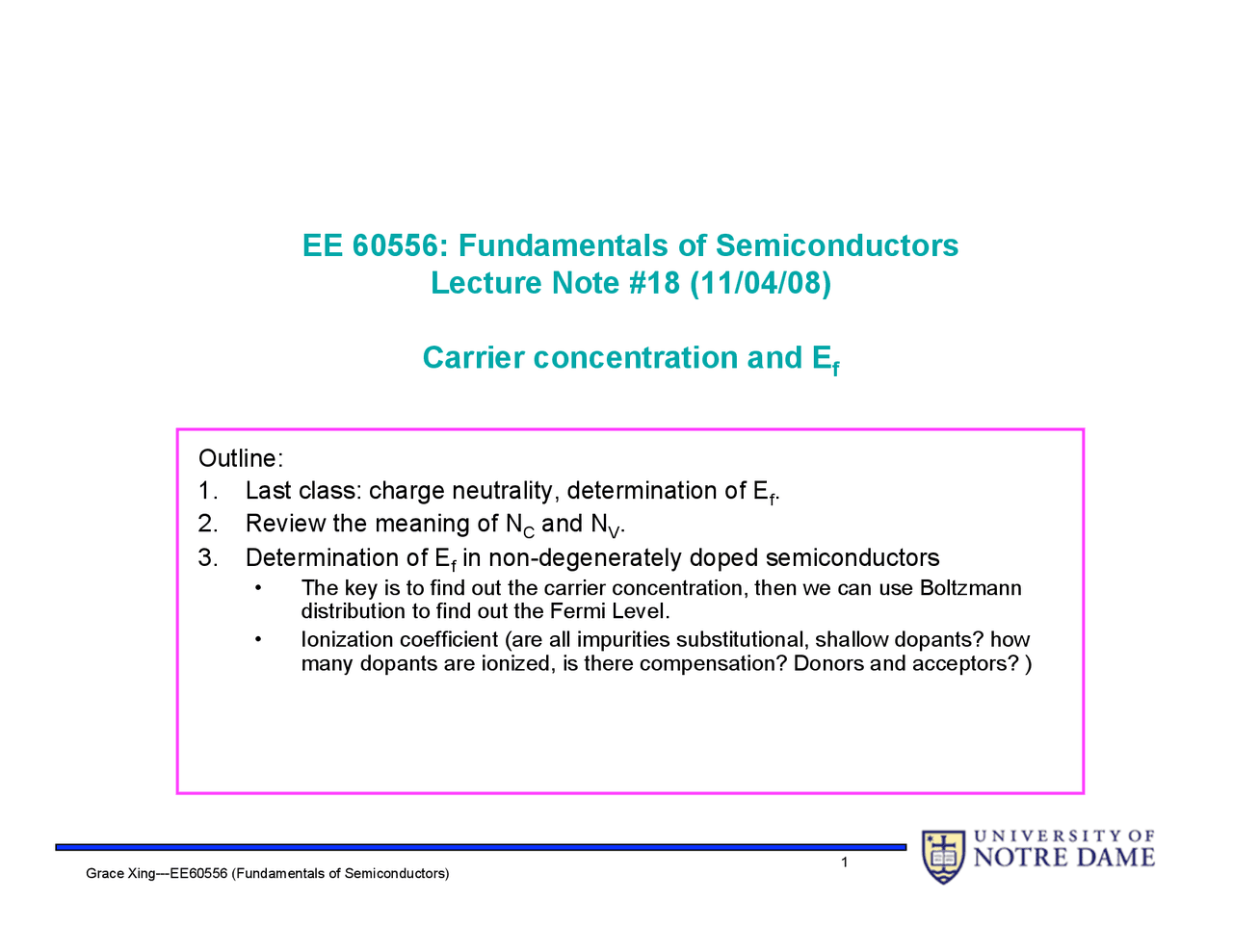 Fundamentals of Semiconductors - Outline | EE 60556 - Docsity