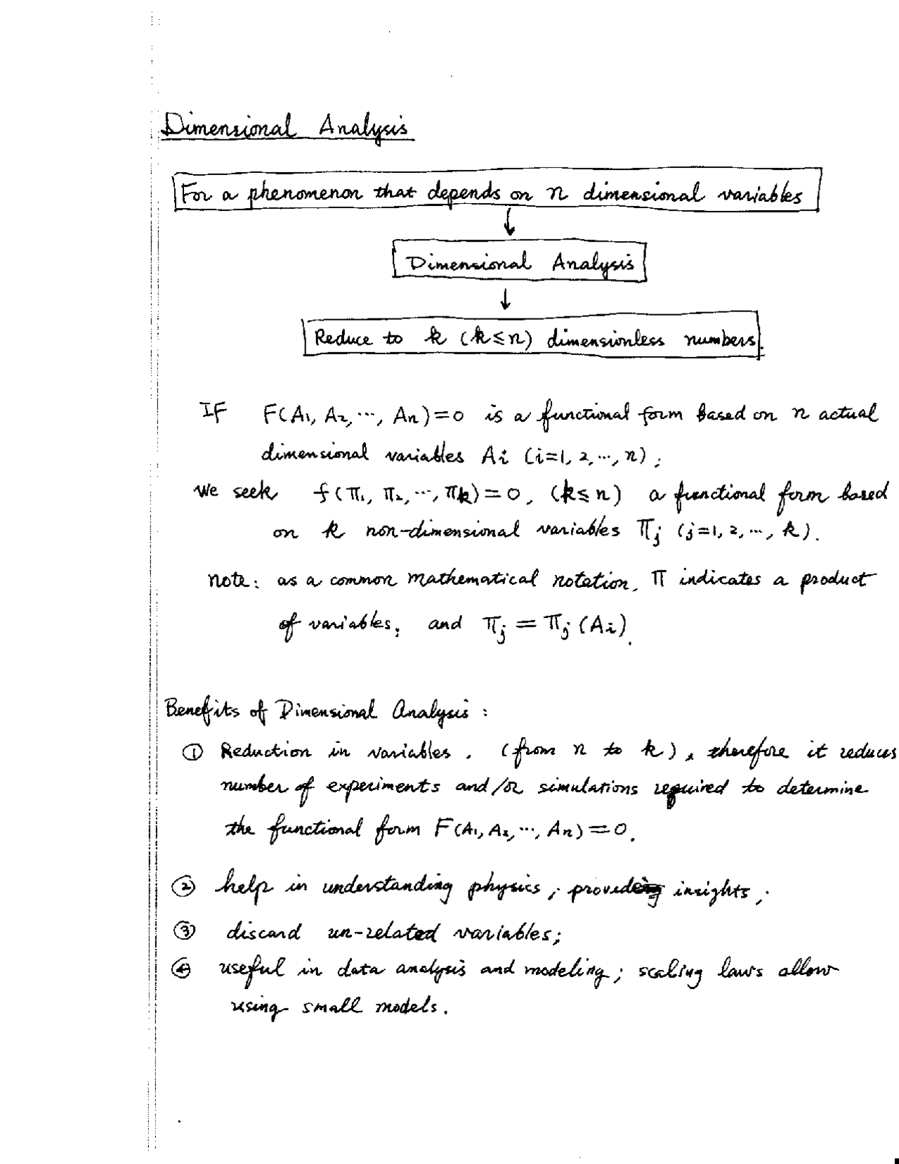 Handwritten Notes On Dimensional Analysis Meen 3120 Docsity