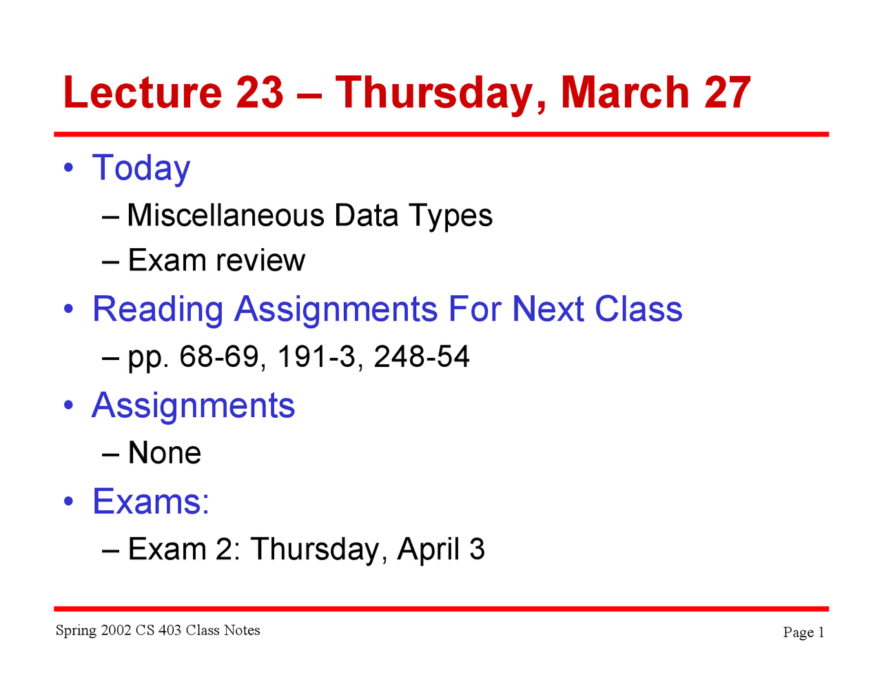 Miscellaneous Data Types Programming Languages Cs 403 Docsity
