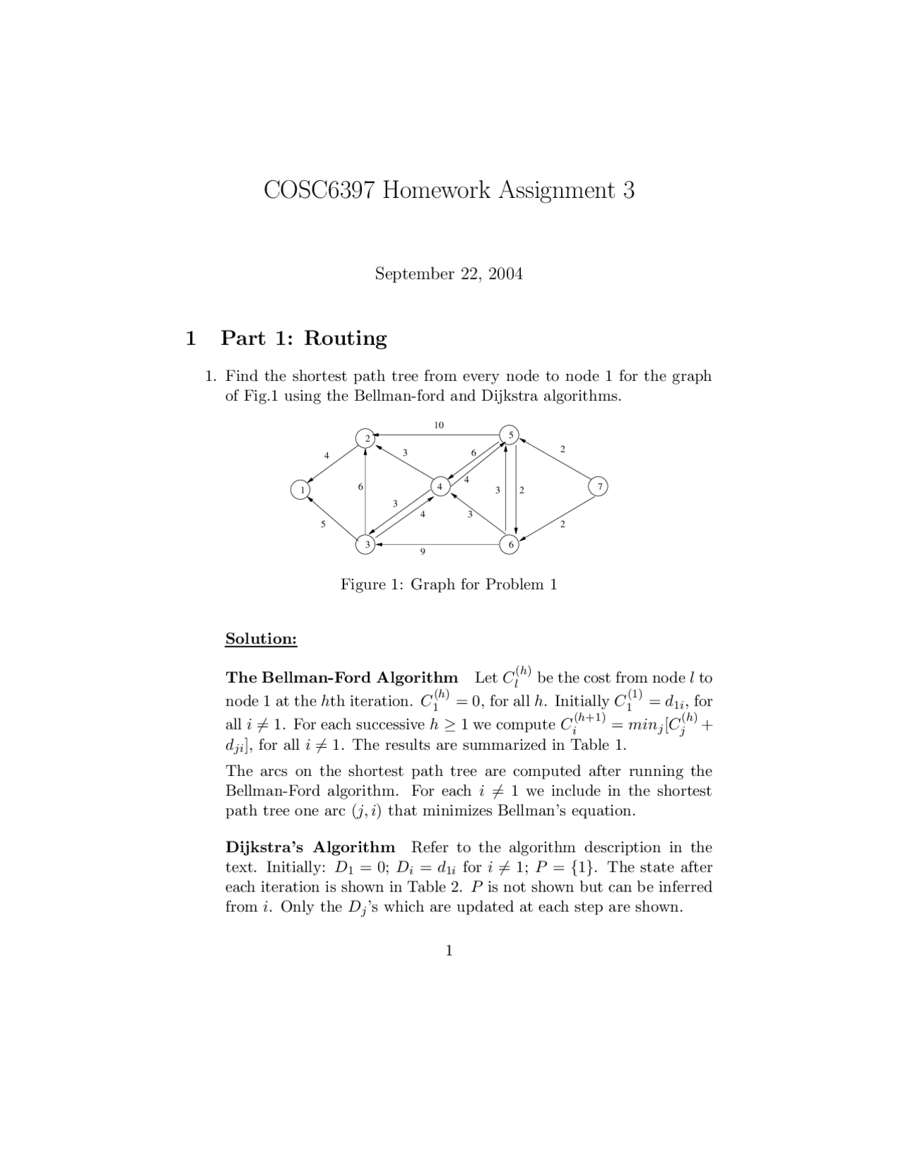 The Bellman Ford Algorithm In The Routing Homework 3 Cosc 6397