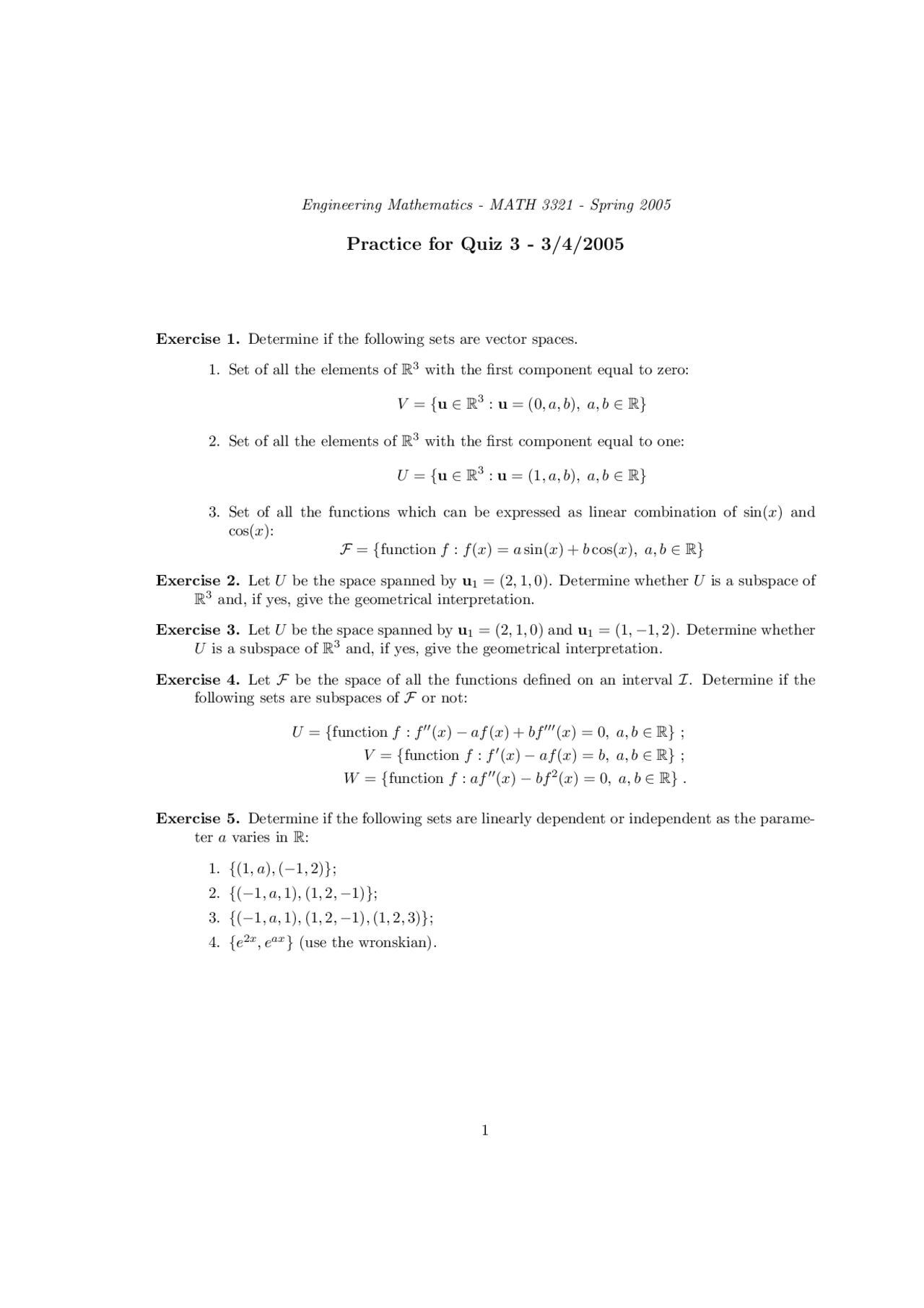 Quiz 3 - 5 Exercises on Engineering Mathematics | MATH 3321 - Docsity
