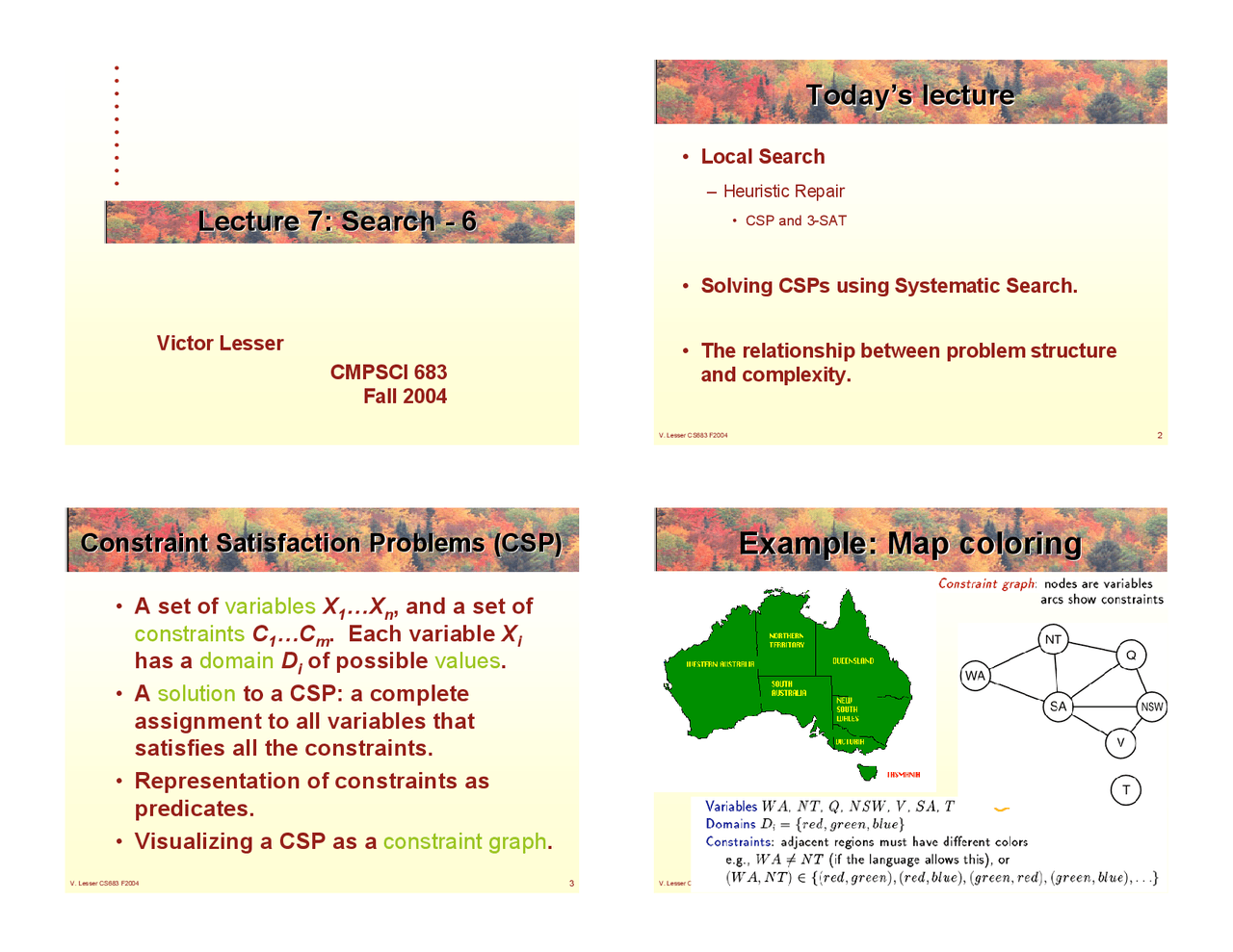 Solving Csps Using Systematic Search Lecture Slides Cmpsci 683 Docsity