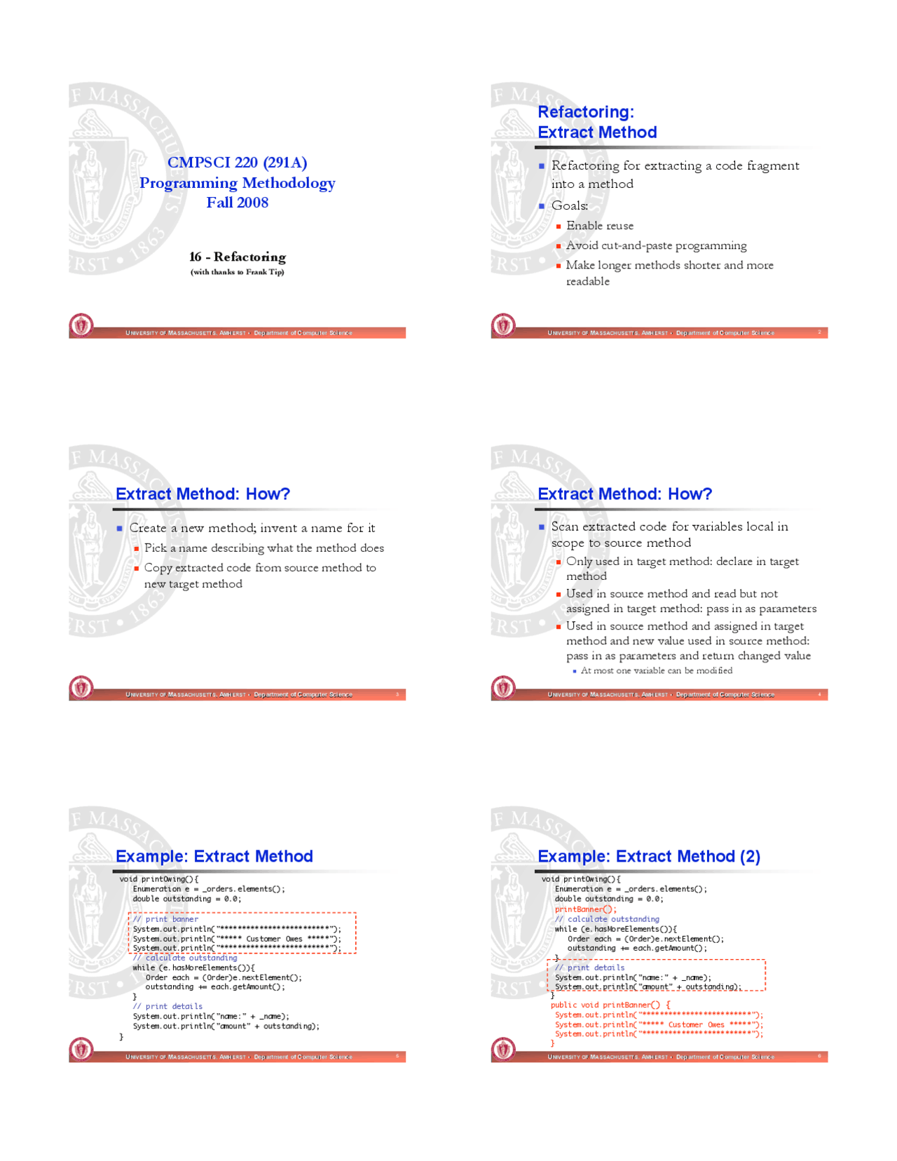 Refactoring Extract Methods Lecture Slides Cmpsci 220 Docsity