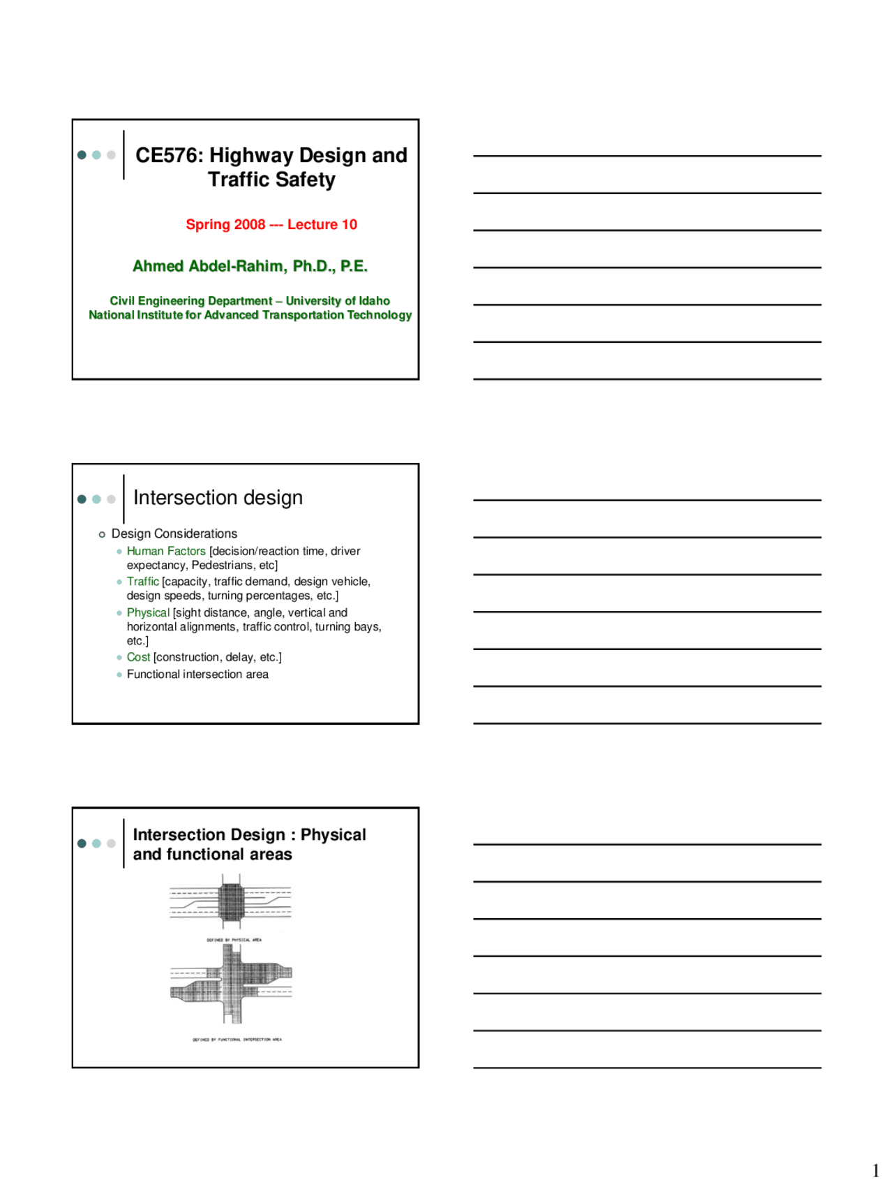 Lecture Slides On Intersection Design Highway Design And Traffic