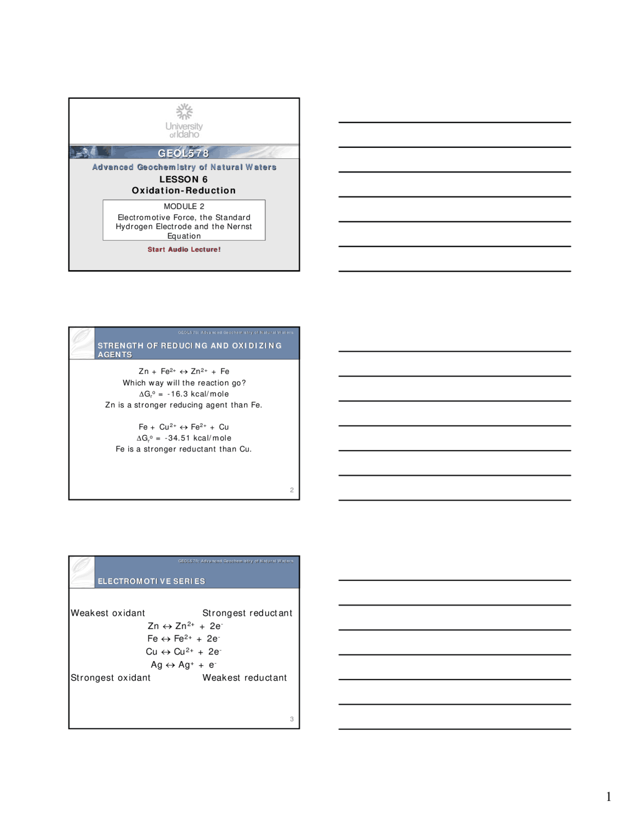 Lecture Slides On Oxidation Reduction Geol 578 Docsity