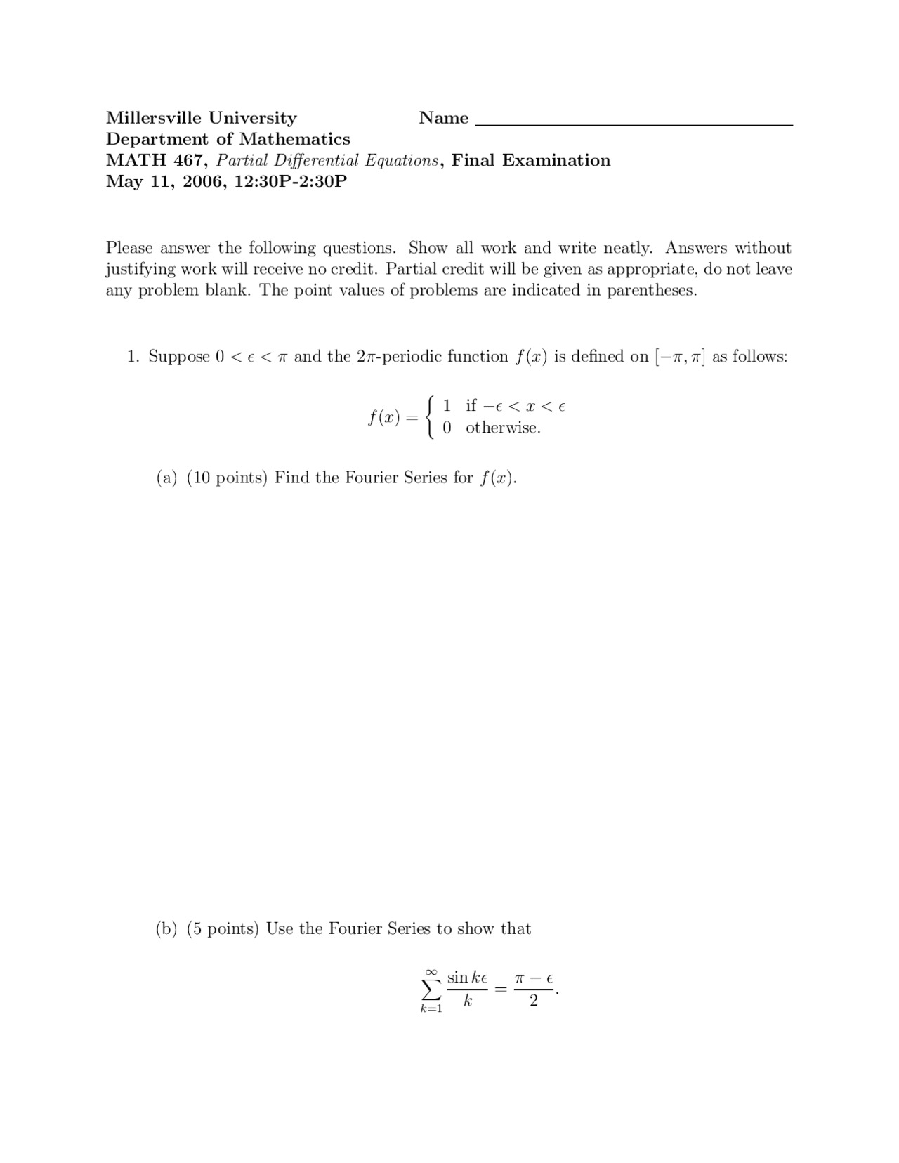 7 Problems on the Partial Differential Equations | MATH 467 - Docsity