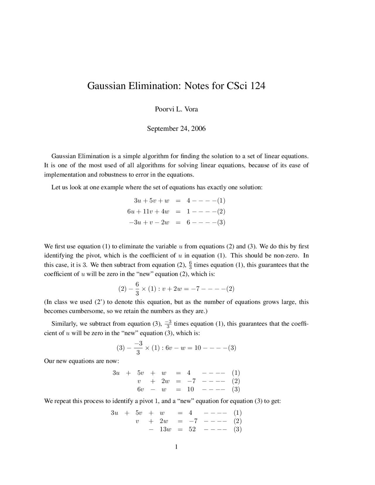 Notes On Gaussian Elimination Discrete Structures Ii Csci 124