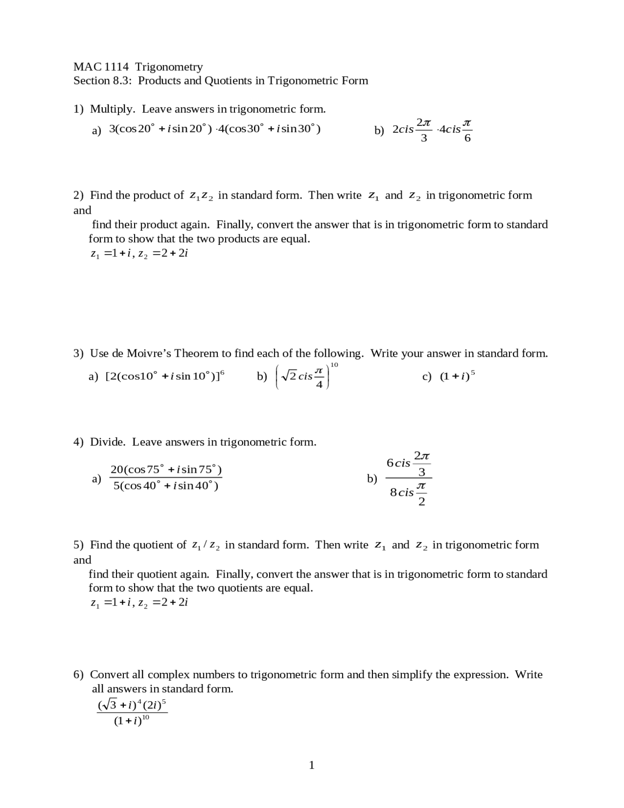 Trigonometry Assignment Sample Questions Mac 1114 Docsity