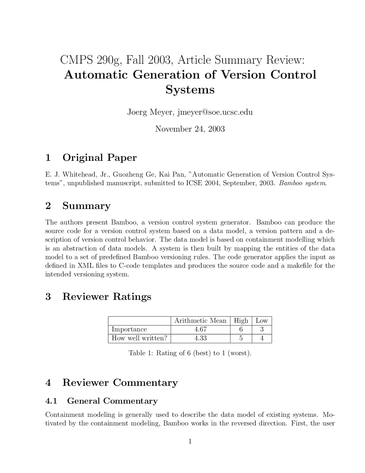 Automatic Generation of Version Control Systems - Paper | CMPS 290 - Docsity