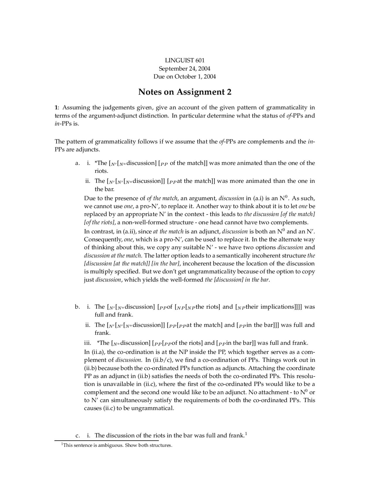 Notes On Assignment 2 Introduction To Transformational Grammar