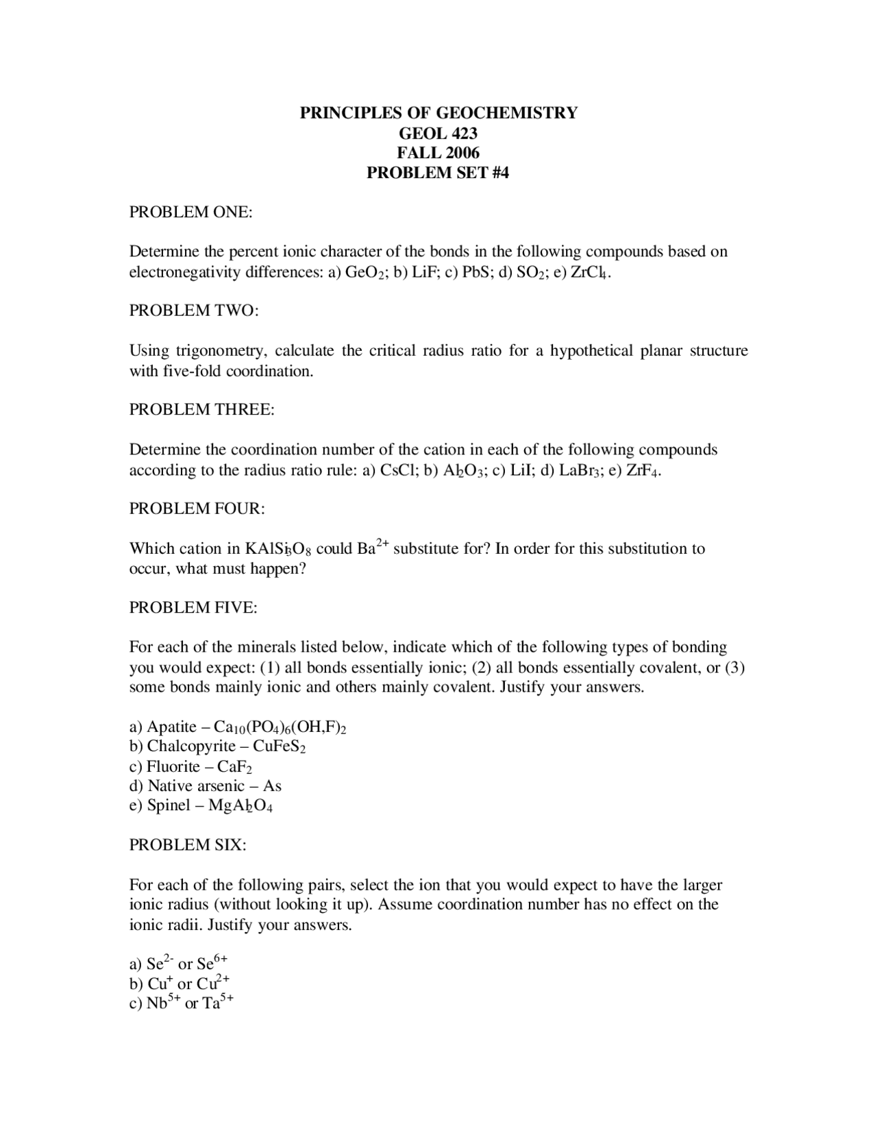 Principles Of The Geochemistry Assignment 4 Geol 423 Docsity