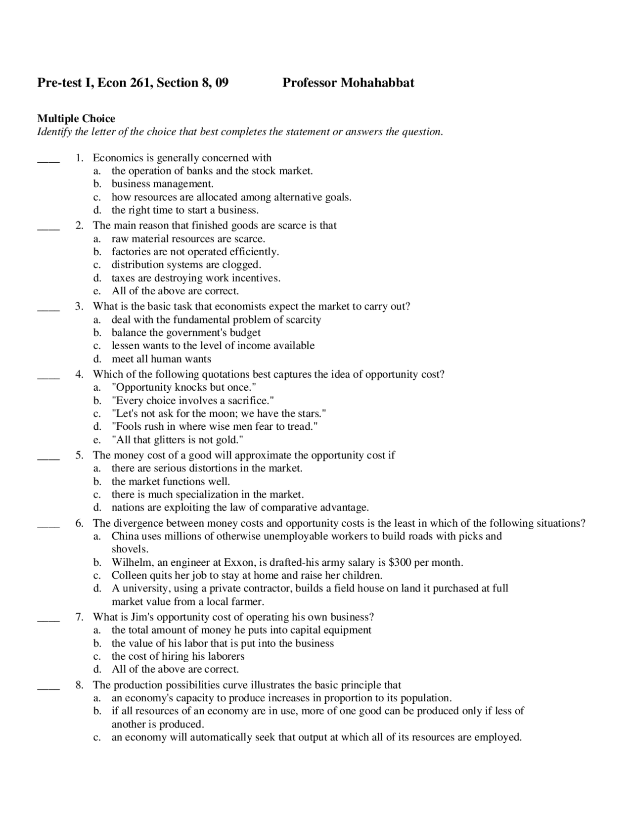 100 Mcqs For Exam 1 Principles Of Macroeconomics Econ 261 Docsity