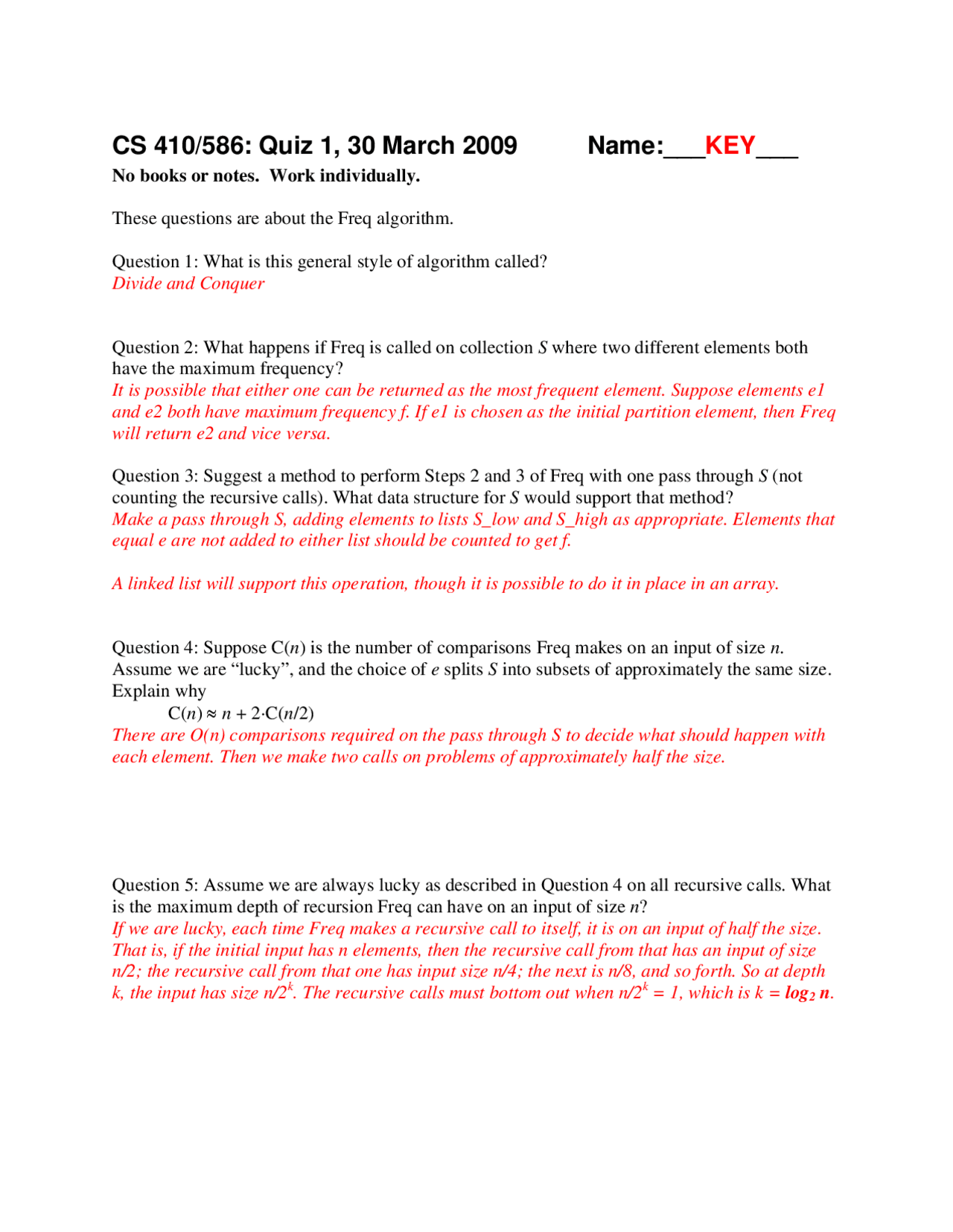 Quiz 1 with Answer Key - Programming Models for Big Data | CS 410 - Docsity