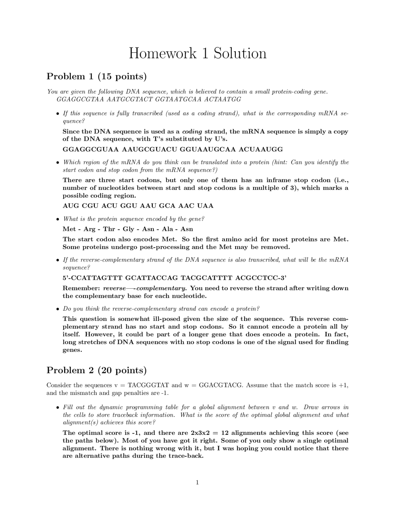Homework 1 Solutions Bioinformatics Cs 5263 Docsity