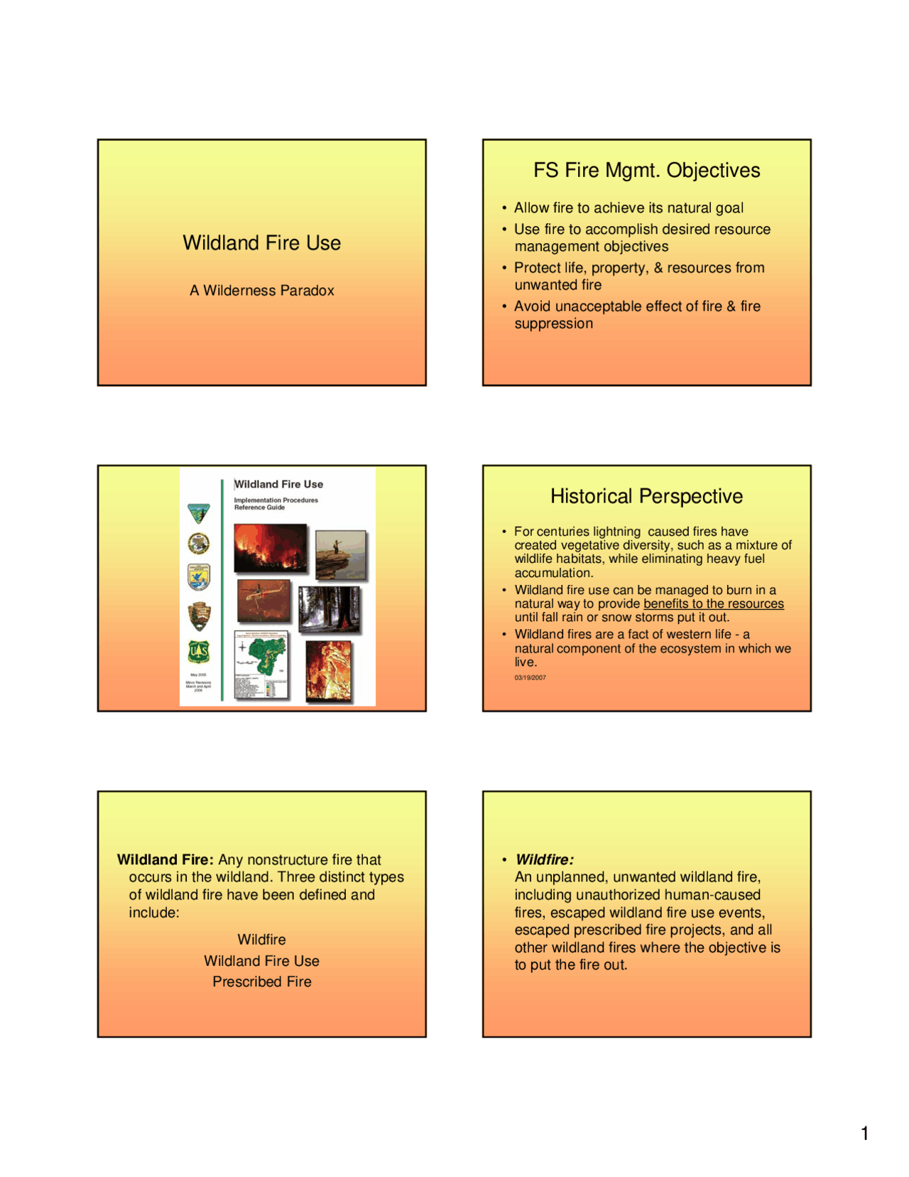 Wildland Fire Use Wilderness And Protected Area Management Css 490