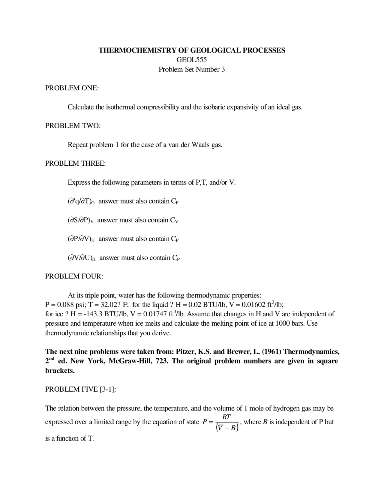 13 Problems On Thermochemistry Of Geological Processes Geol 555 Docsity