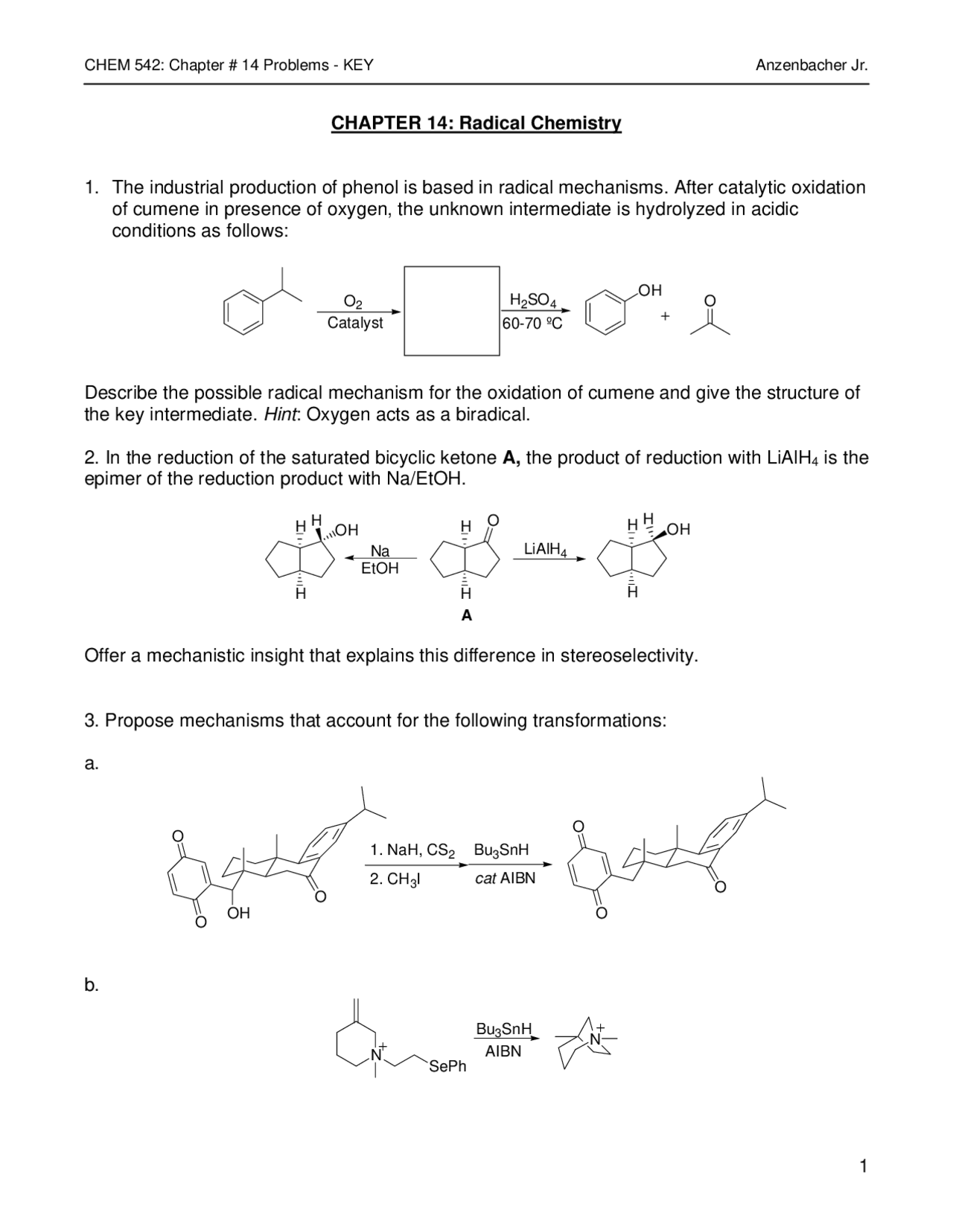 Chapter 14 Problems With Solution Key Assignment Chem 542 Docsity