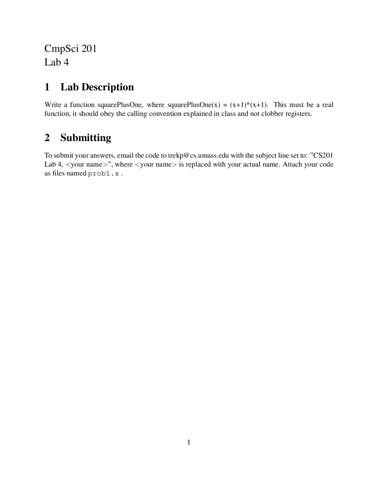 Laboratory Iv Description Architecture And Assembly Language Cmpsci 201 Docsity