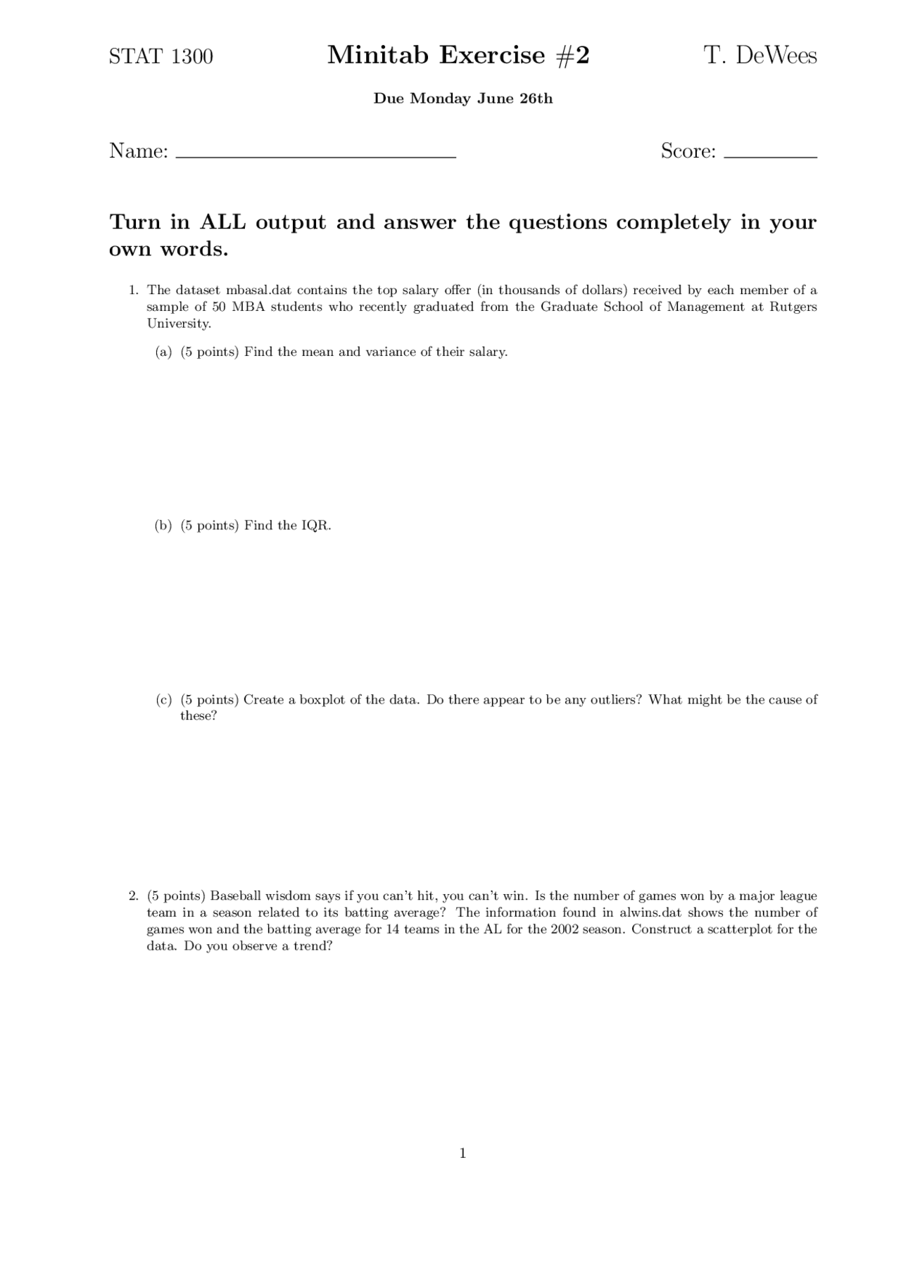 Assignment 2 Problems Elementary Statistics Stat 1300 Docsity