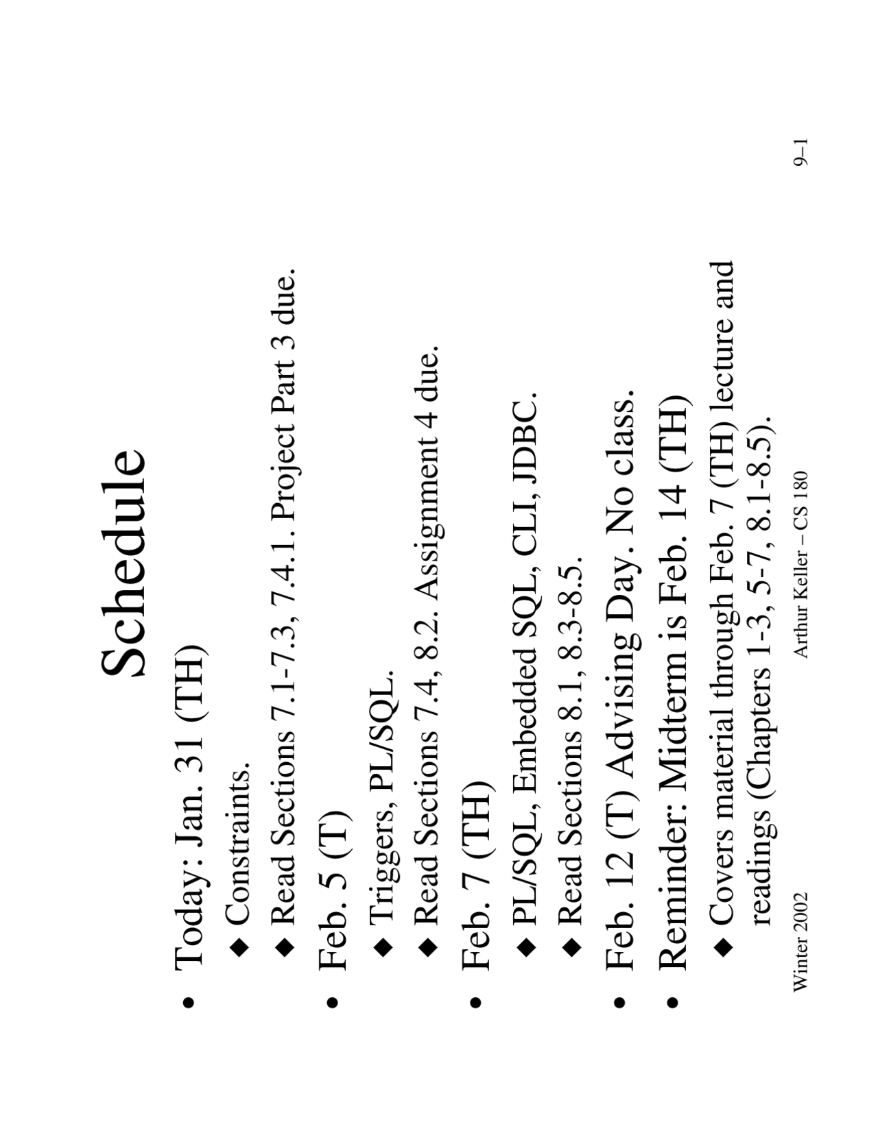 Cs 180 Winter 2002 Lecture Notes On Database Constraints Triggers