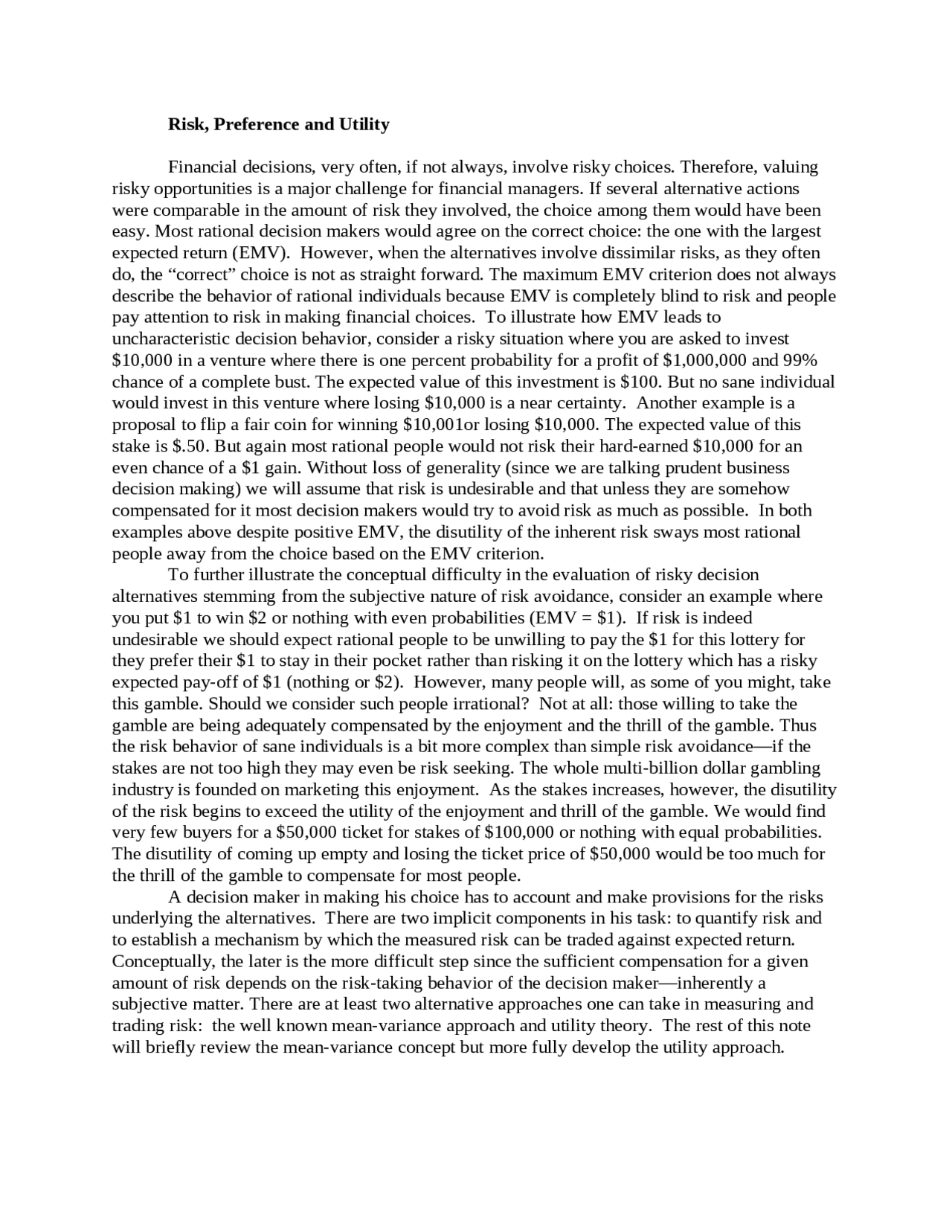 Risk, Preference Utility - Applied Quantitative Analysis for Finance ...