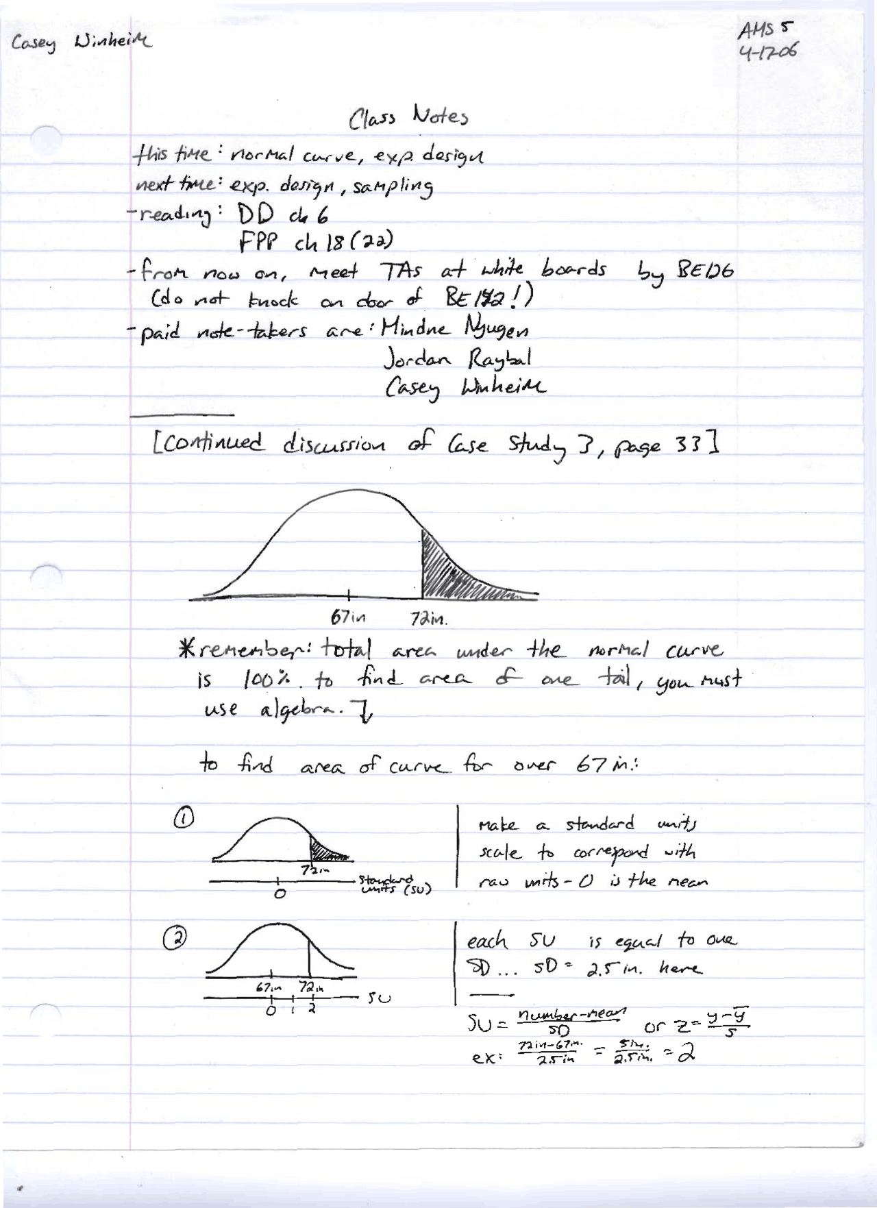 Normal Curve, Experimental Design - Handout Notes | AMS 5 | Study notes ...