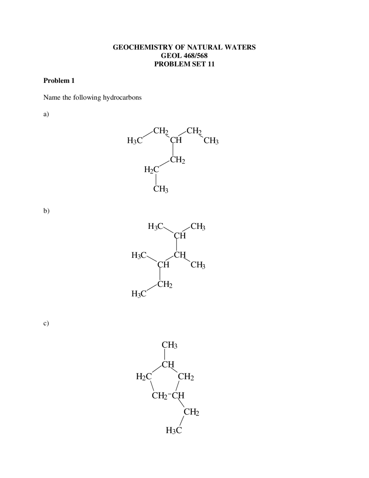 Problem Set 11 The Geochemistry Of Natural Waters Geol 464 Docsity