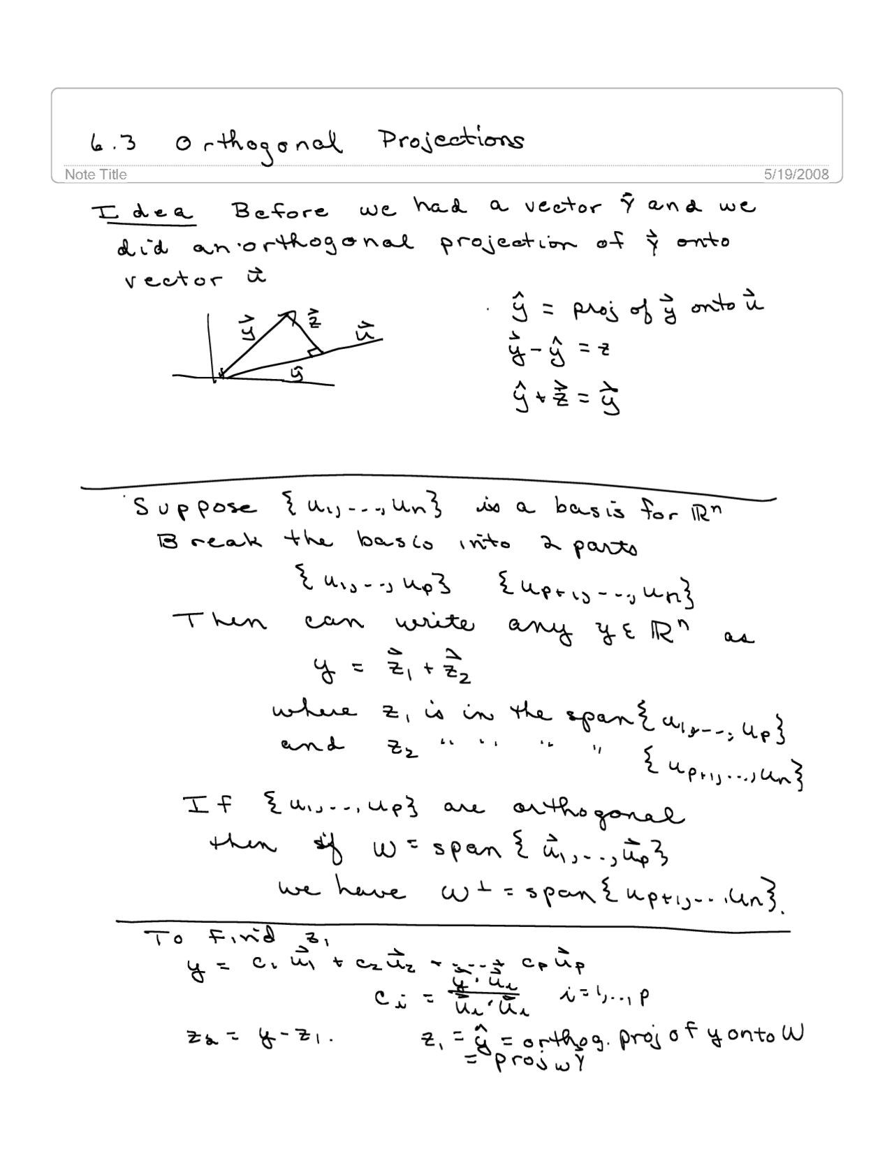 Orthogonal Projection Discrete Mathematics Lecture Handout Math