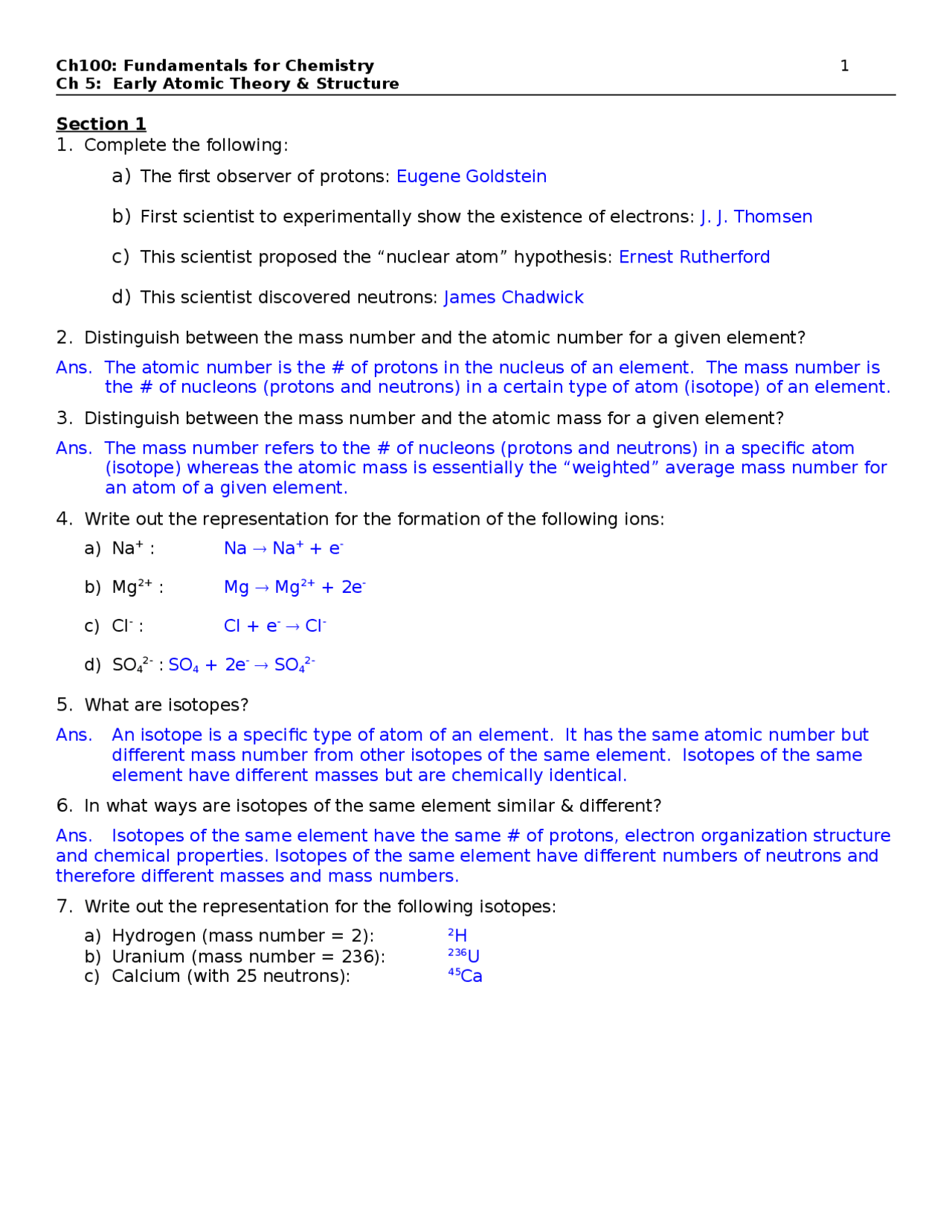 Early Atomic Theory Structures Lecture Notes Ch 100 Docsity