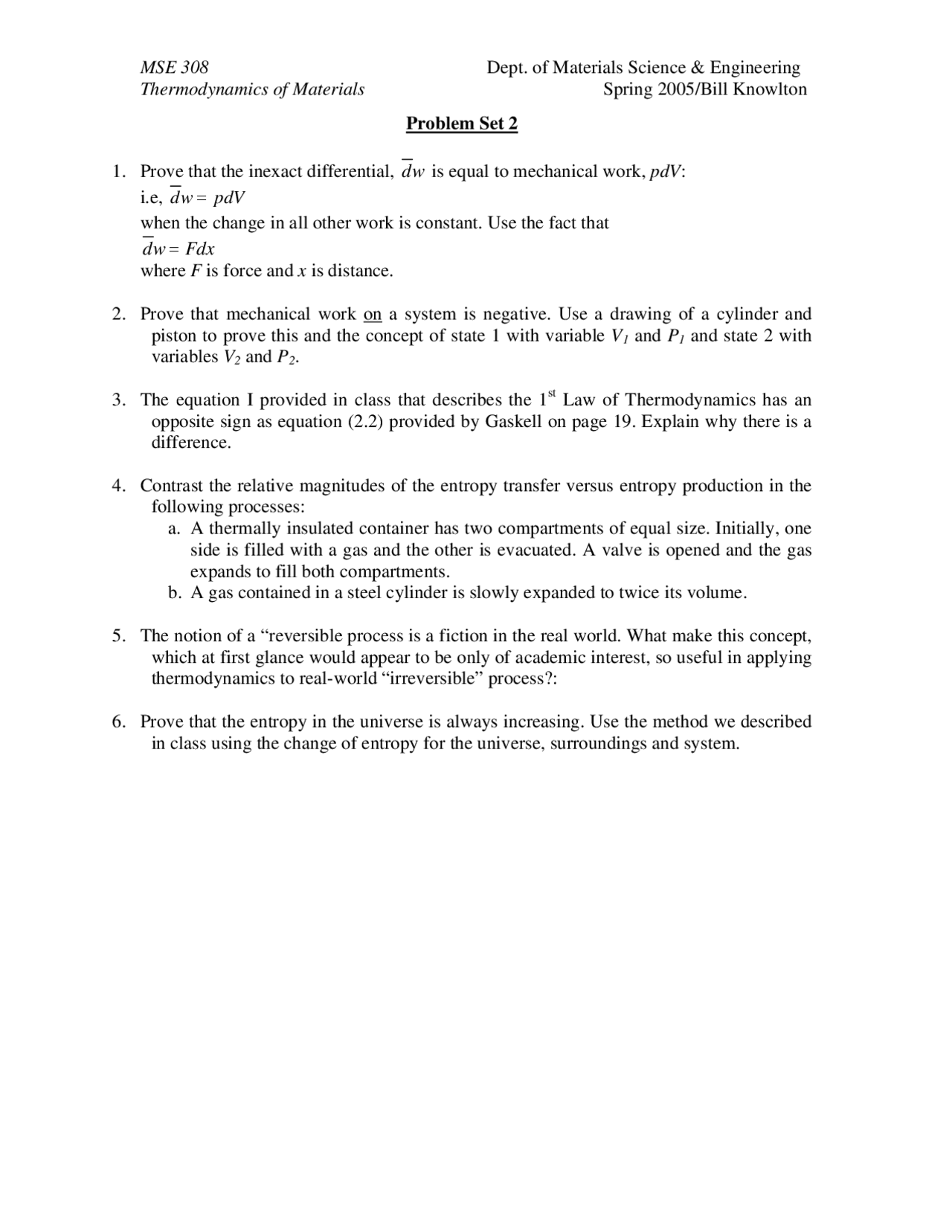 6 Practice Problems On Thermodynamics Of Materials Problem Set 2